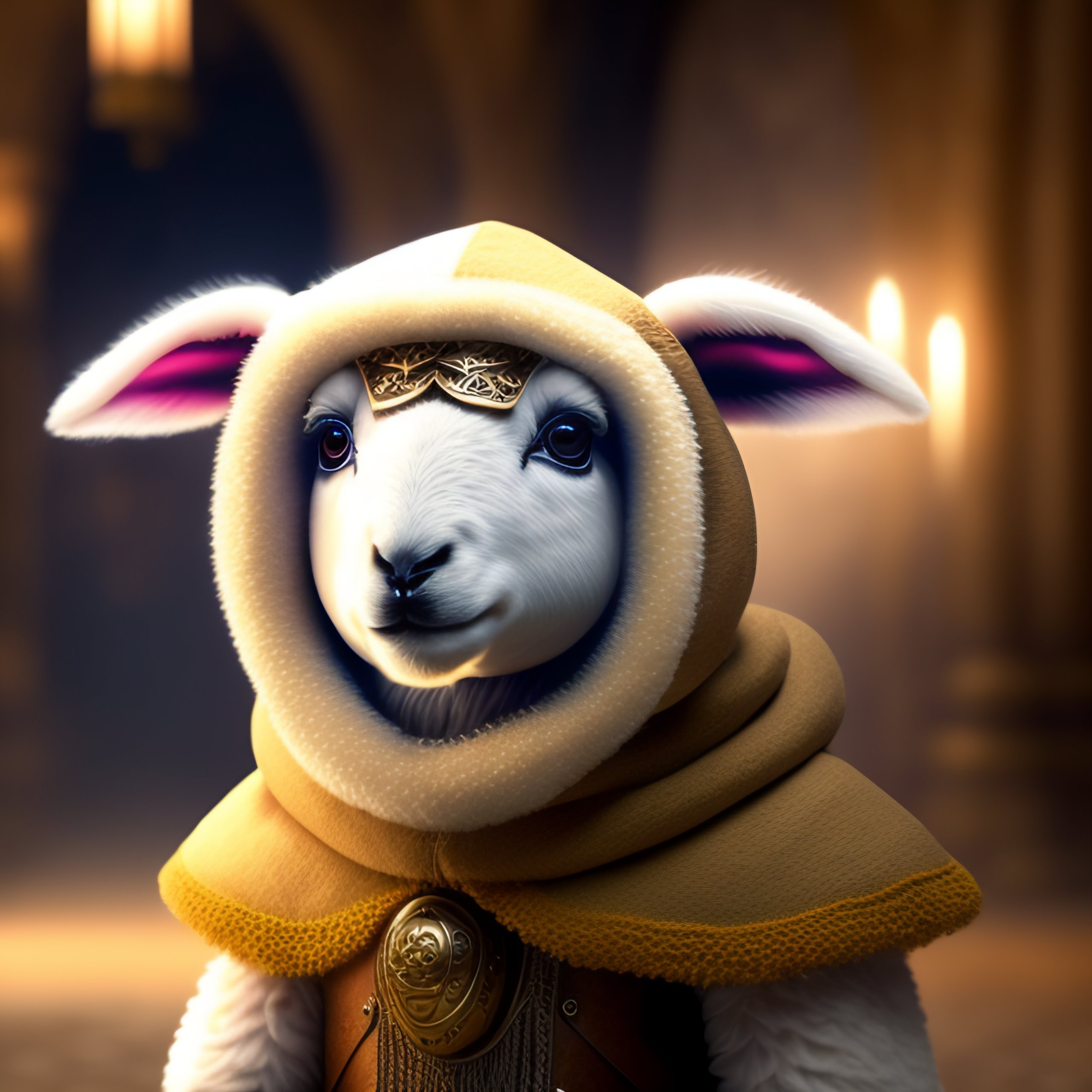Lexica - A robotic lamb muppet dressed like a medieval wizard using a ...