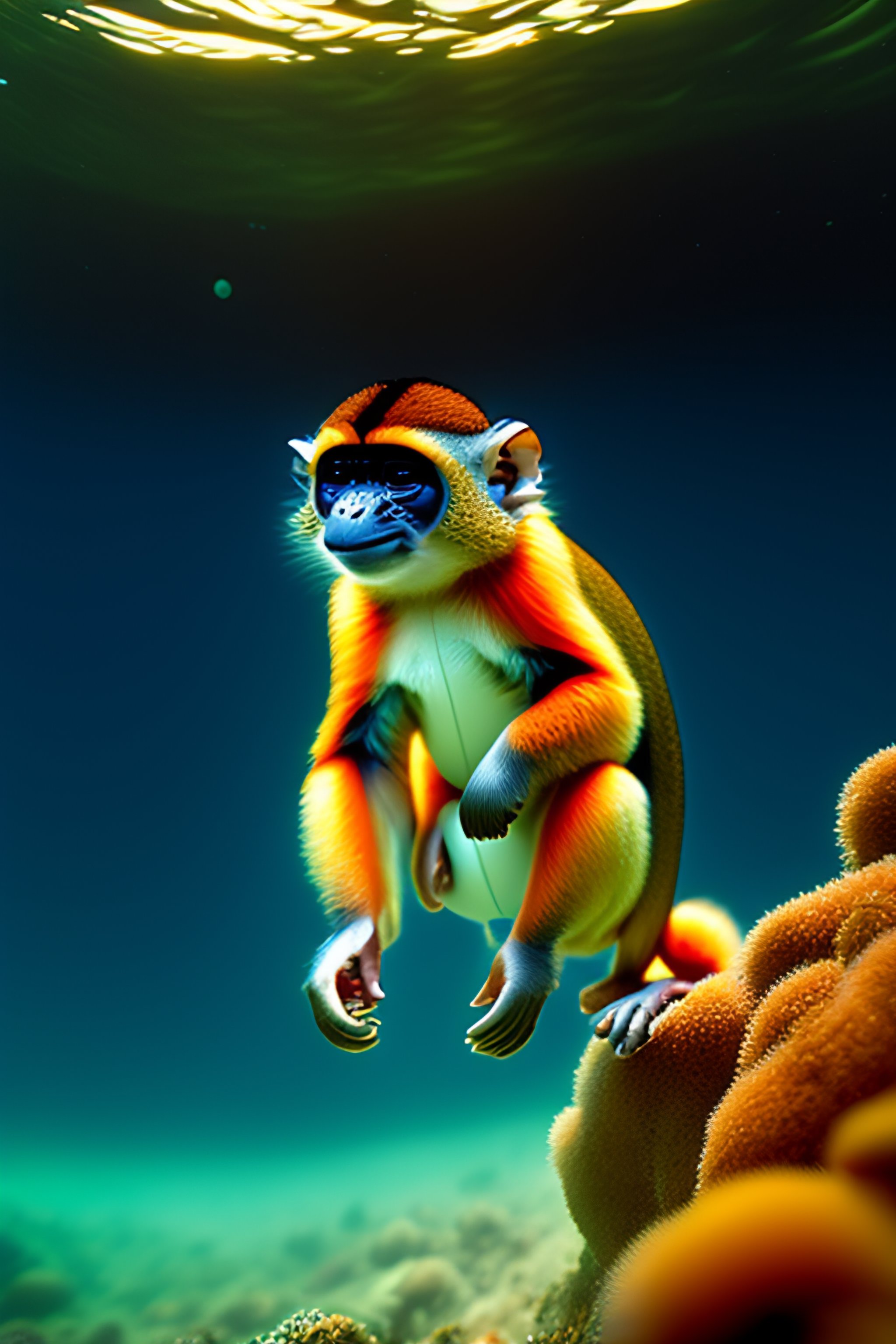 Lexica - Mushroom kangaroo monkey spacesuit scuba diving ocean 1950