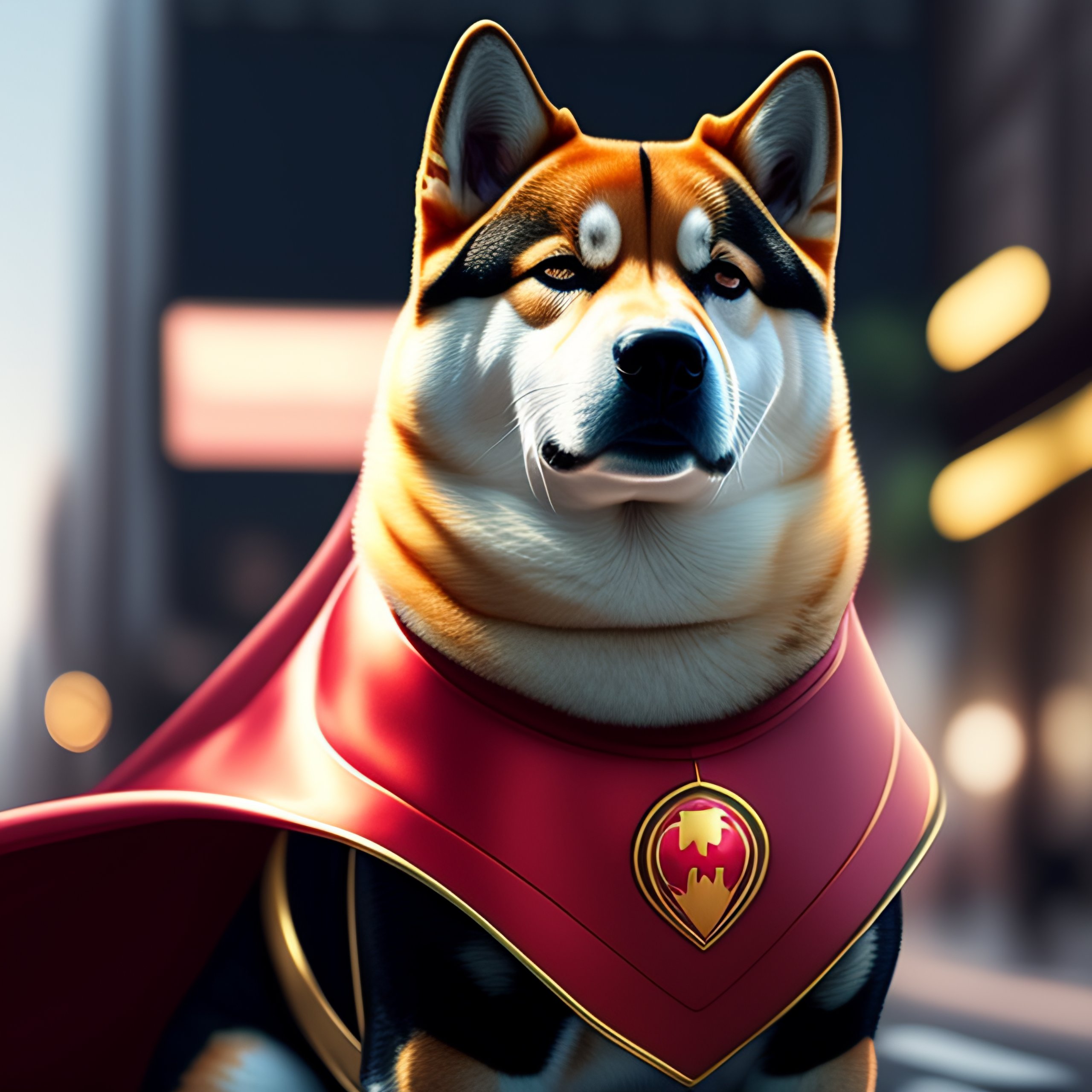 Lexica - Shiba inu as a superhero with a cape, billboard behind ...