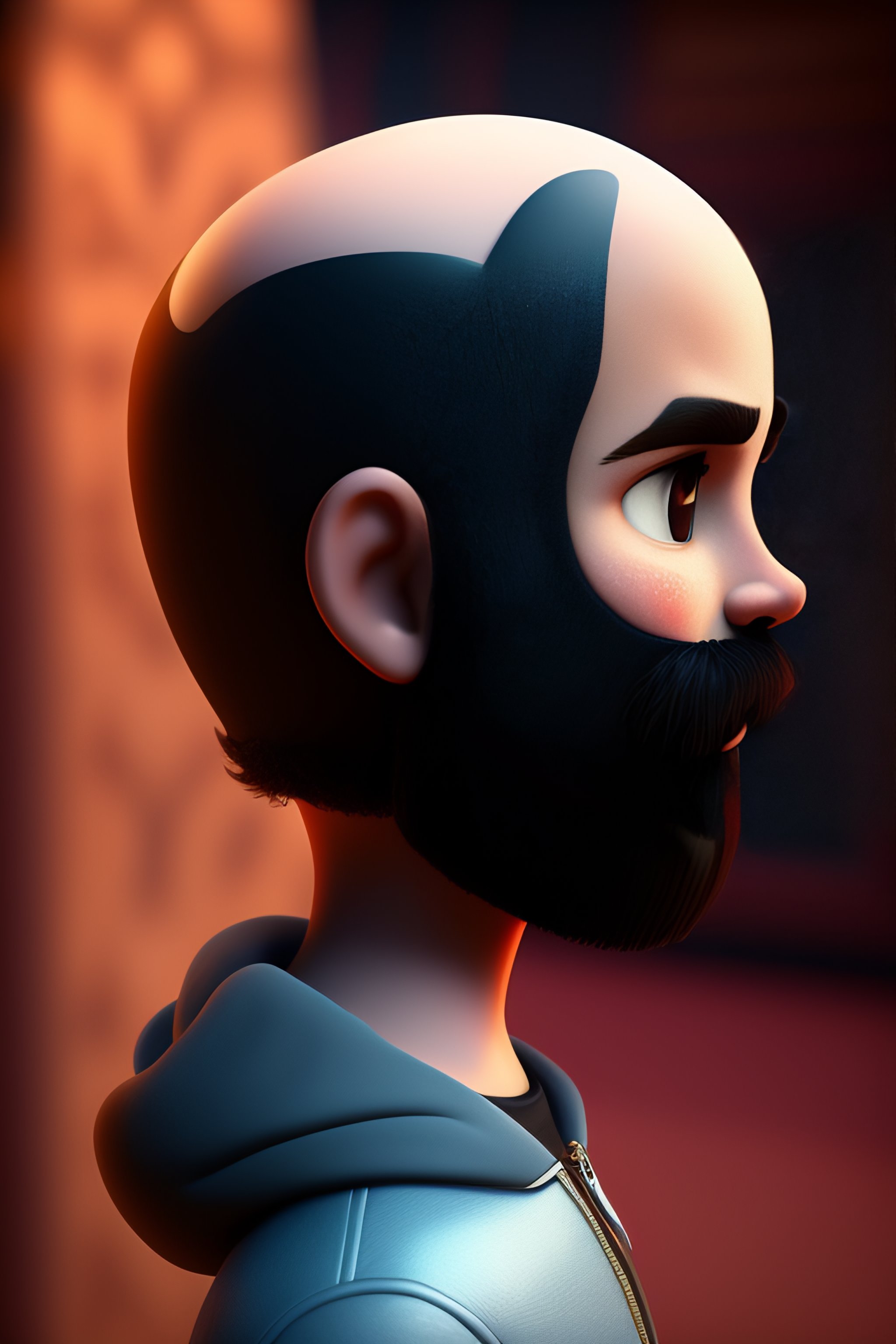 Lexica - Bald with beard boy in black zipper top, pixar style, 3d style ...