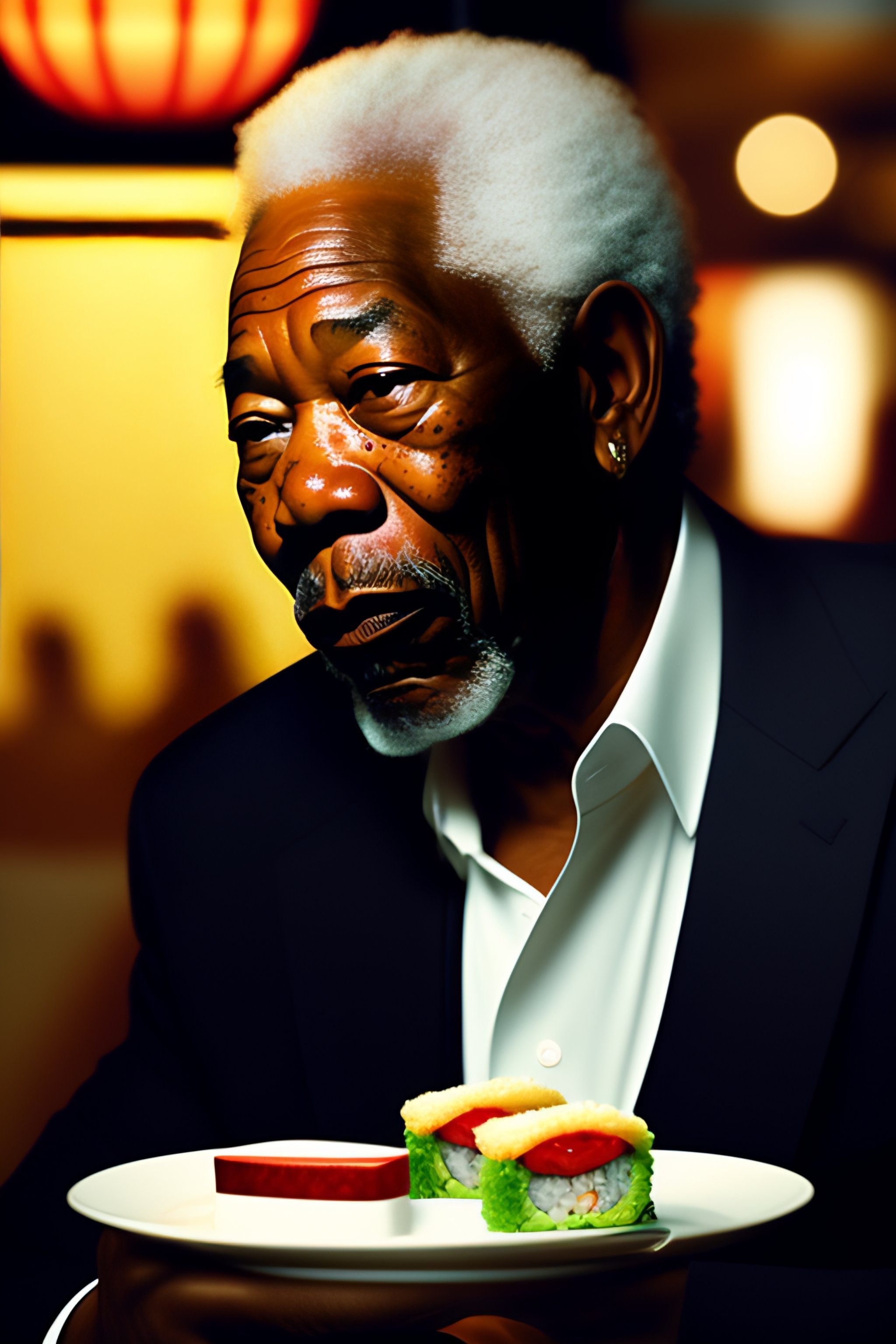 Lexica - Morgan freeman eating sushi
