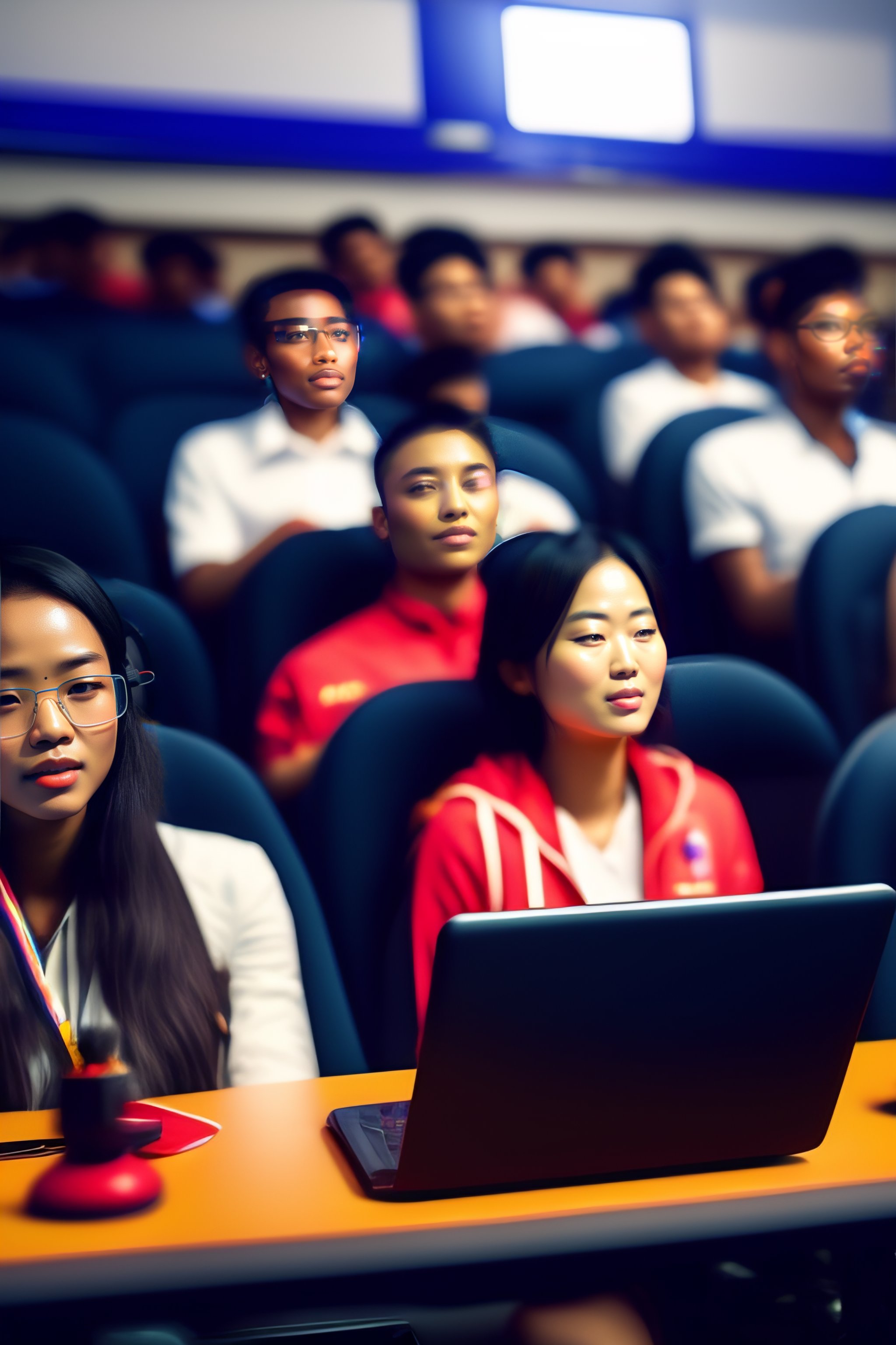 Lexica - Students sitting in the university class in 4 d lab in animated figure
