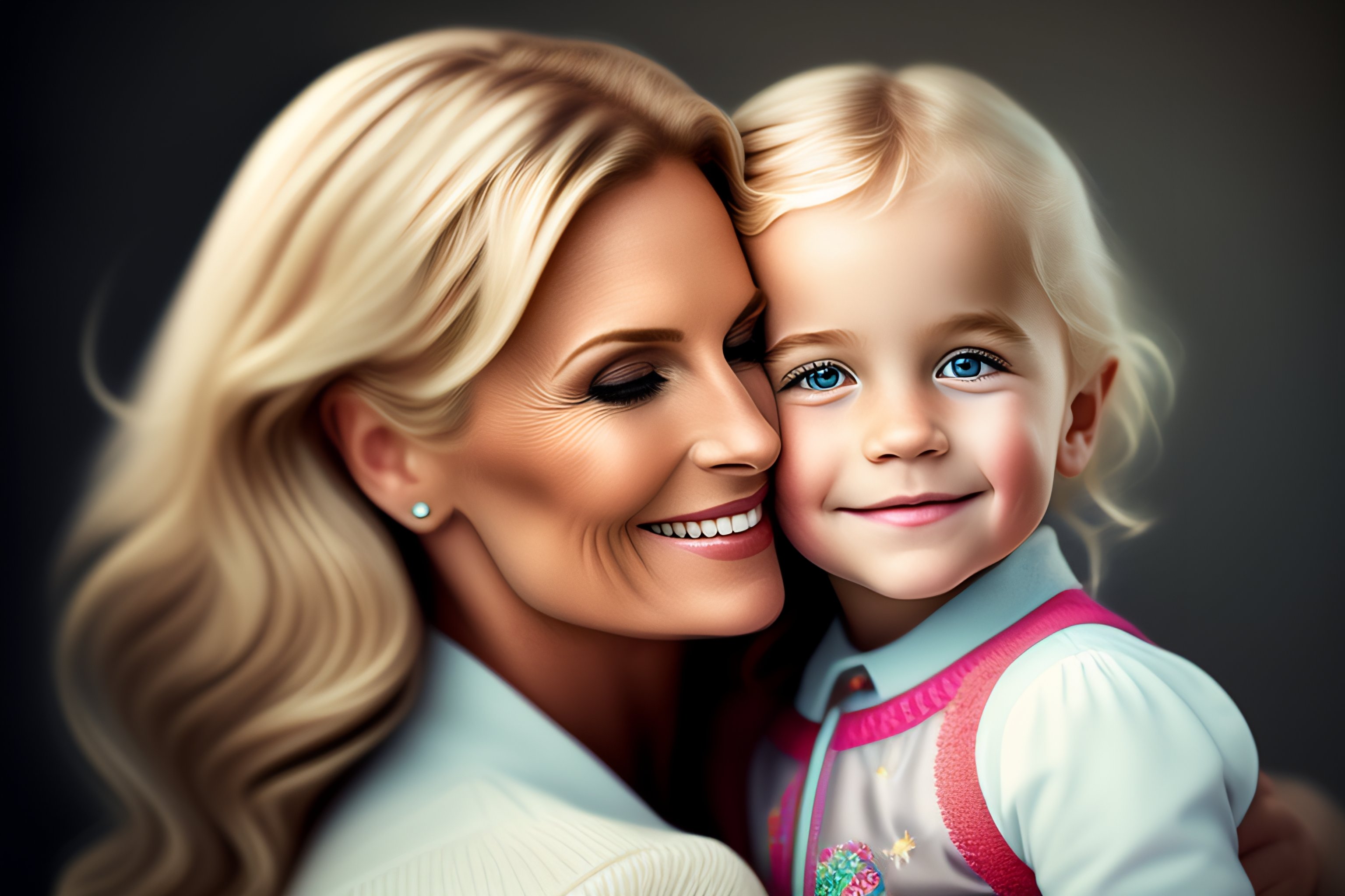 Lexica - 3 year old blonde girl and her mother hugging. photorealistic