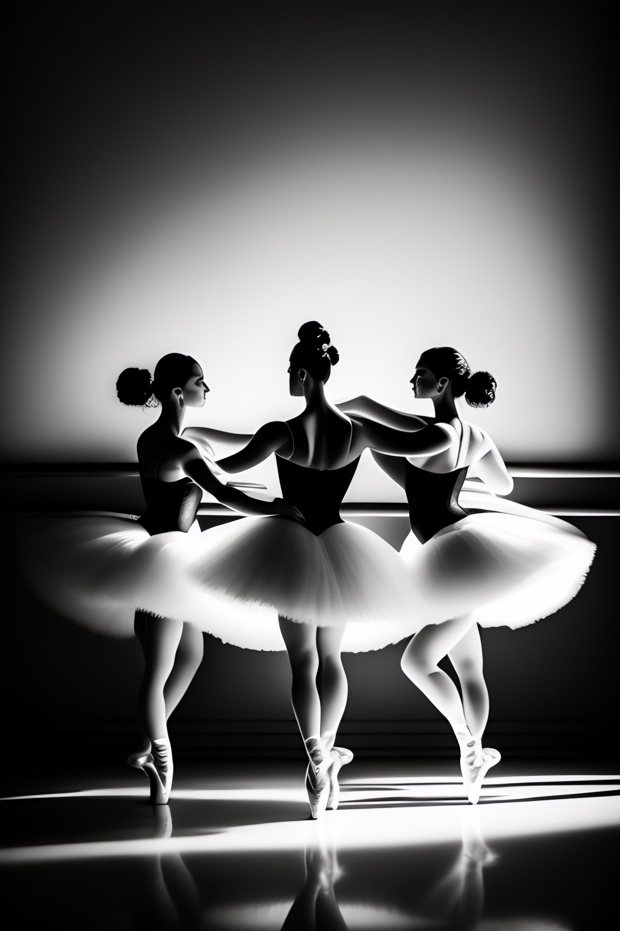 Lexica - GROUP OF BALLERINAS photography, dreamy, black and white