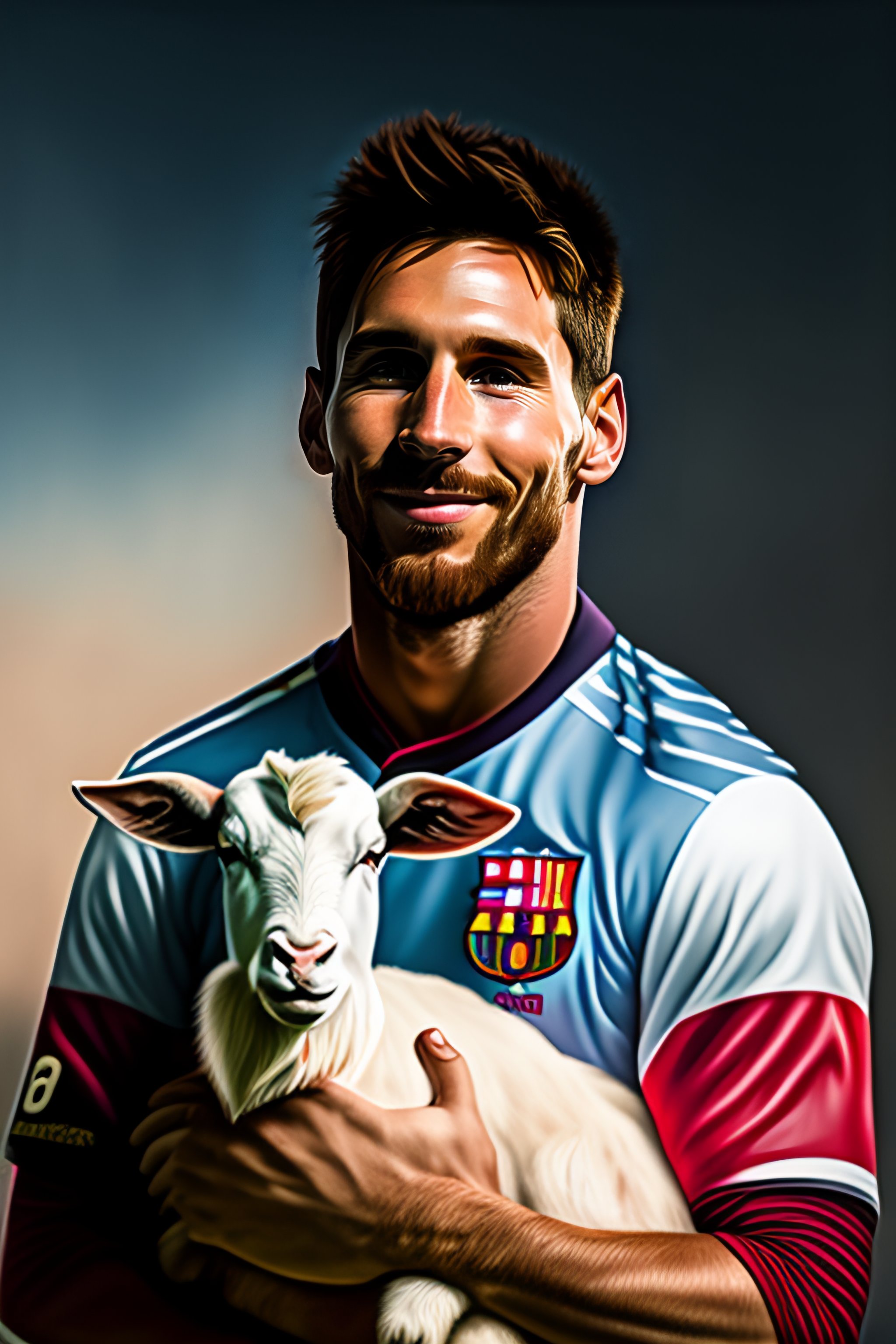 Lexica - Portrait of messi holding a goat