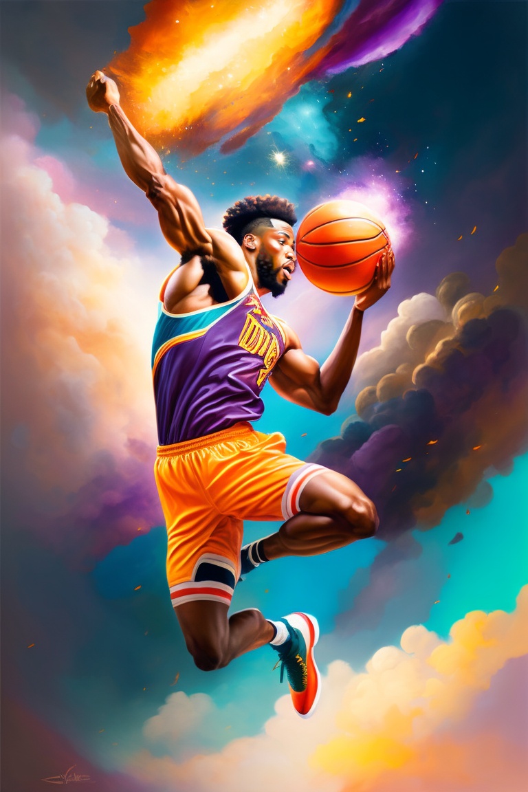 Lexica - An expressive oil painting of a basketball player dunking ...