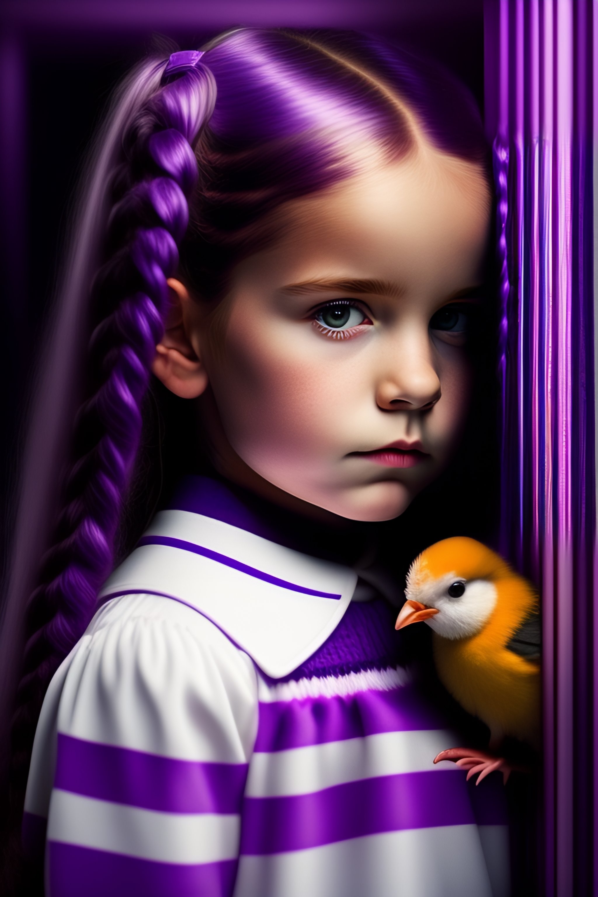 Lexica - Girl of short stature, long lilac hair, collected in two ...