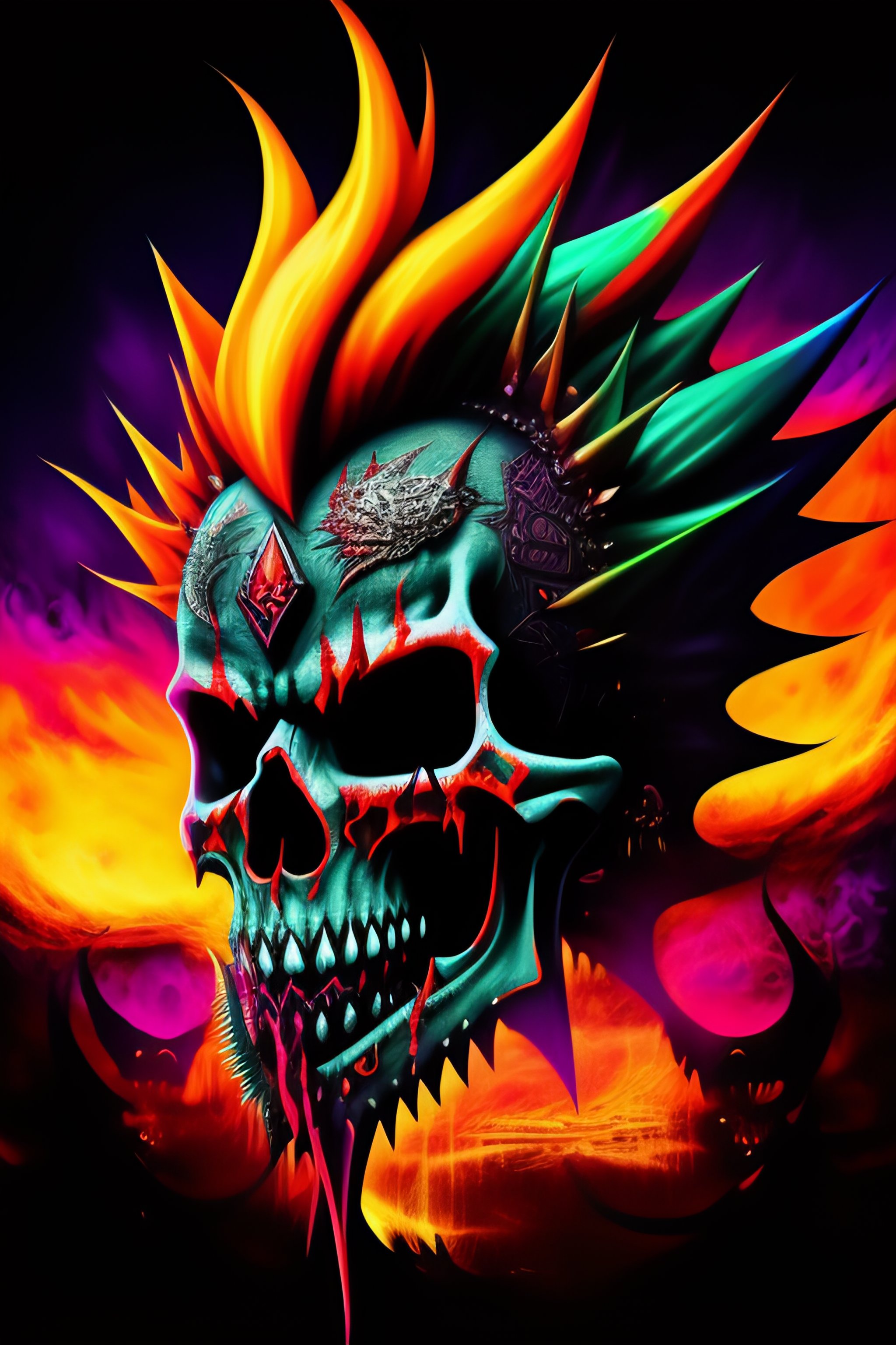 Lexica - Evil skull of a punk with a mohawk, with huge sharp fangs and ...