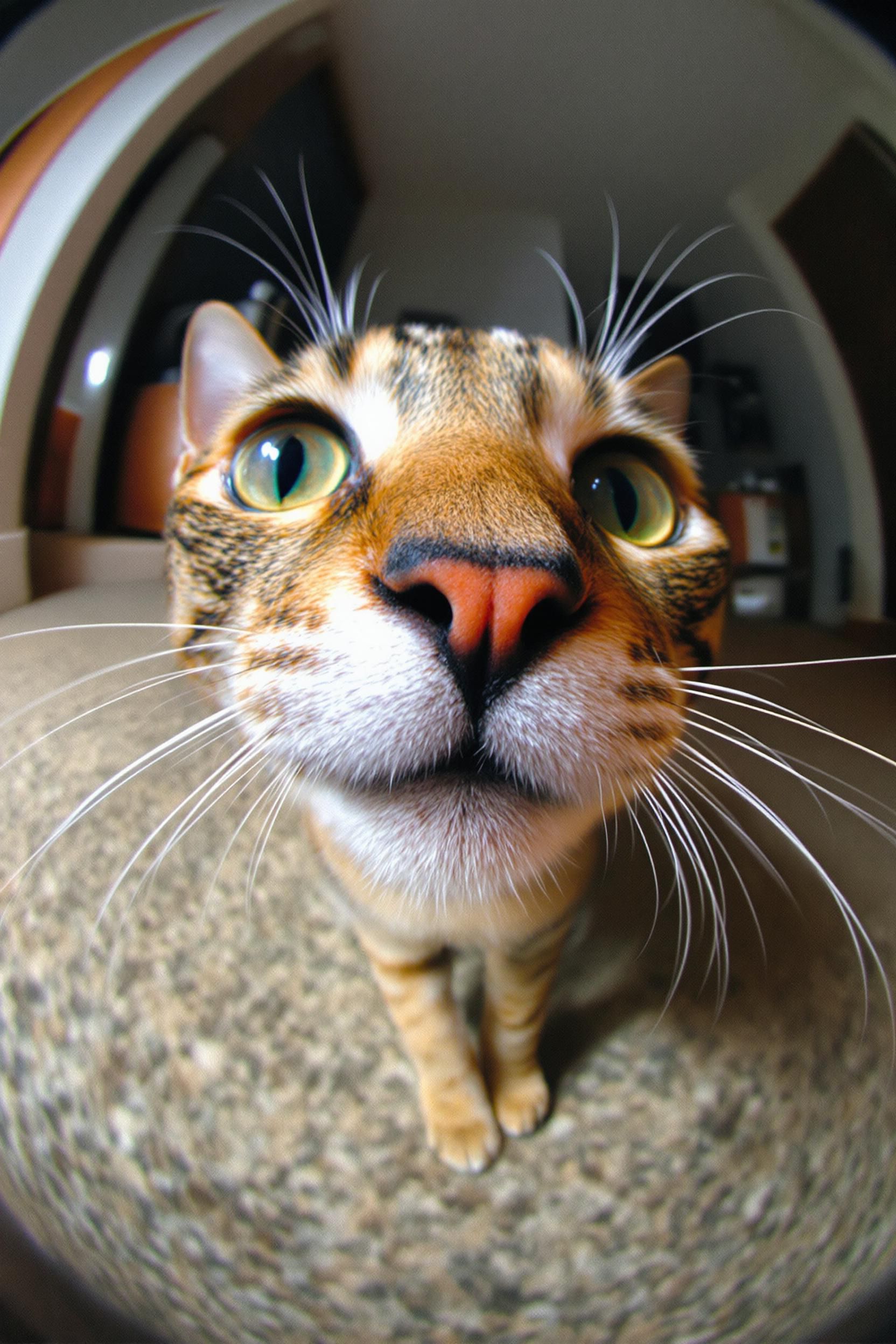 Lexica - Pov a low quality fisheye lens camera recording of a realistic cat