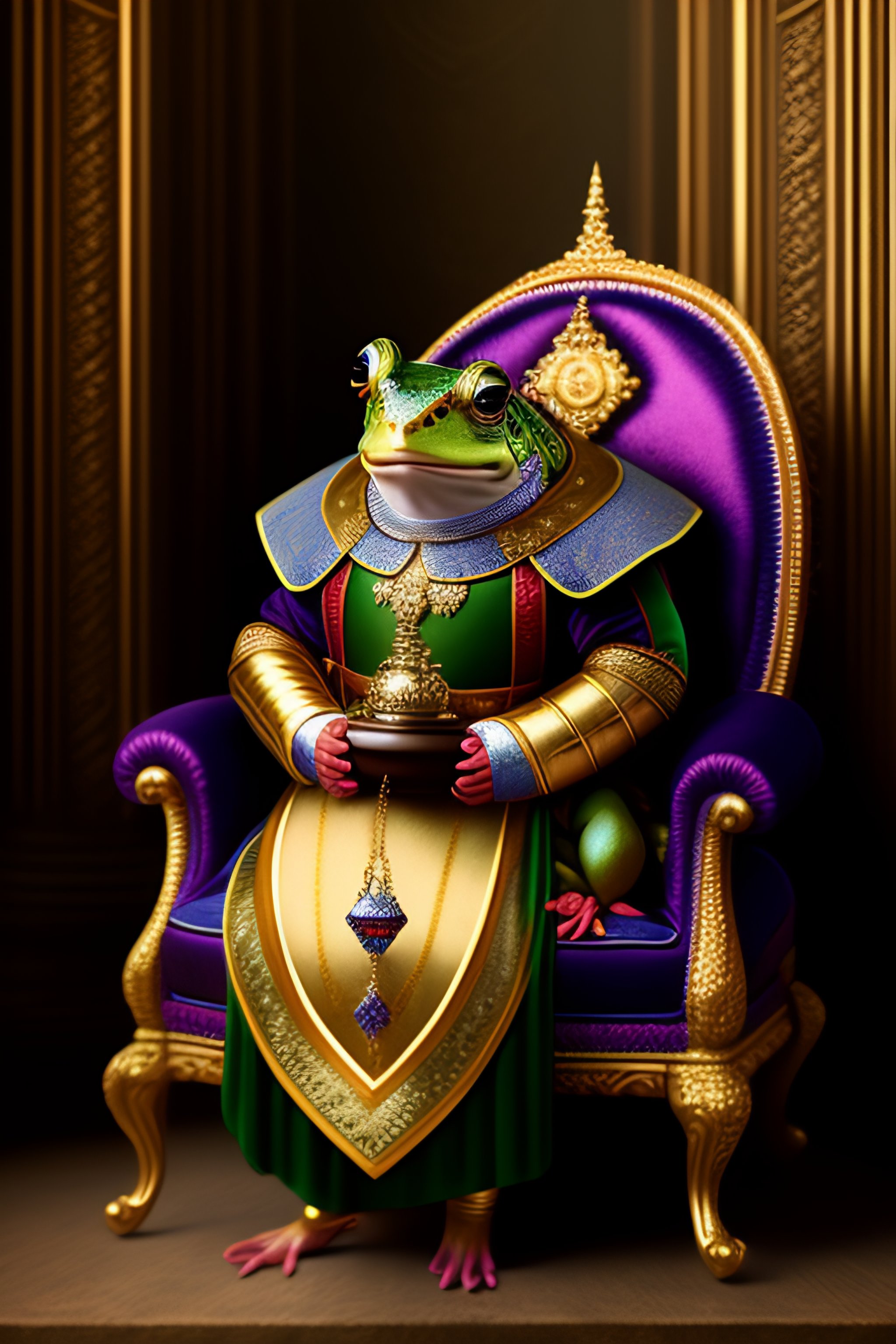 Lexica - Portrait of an anthropomorphic frog dressed as a medieval king ...