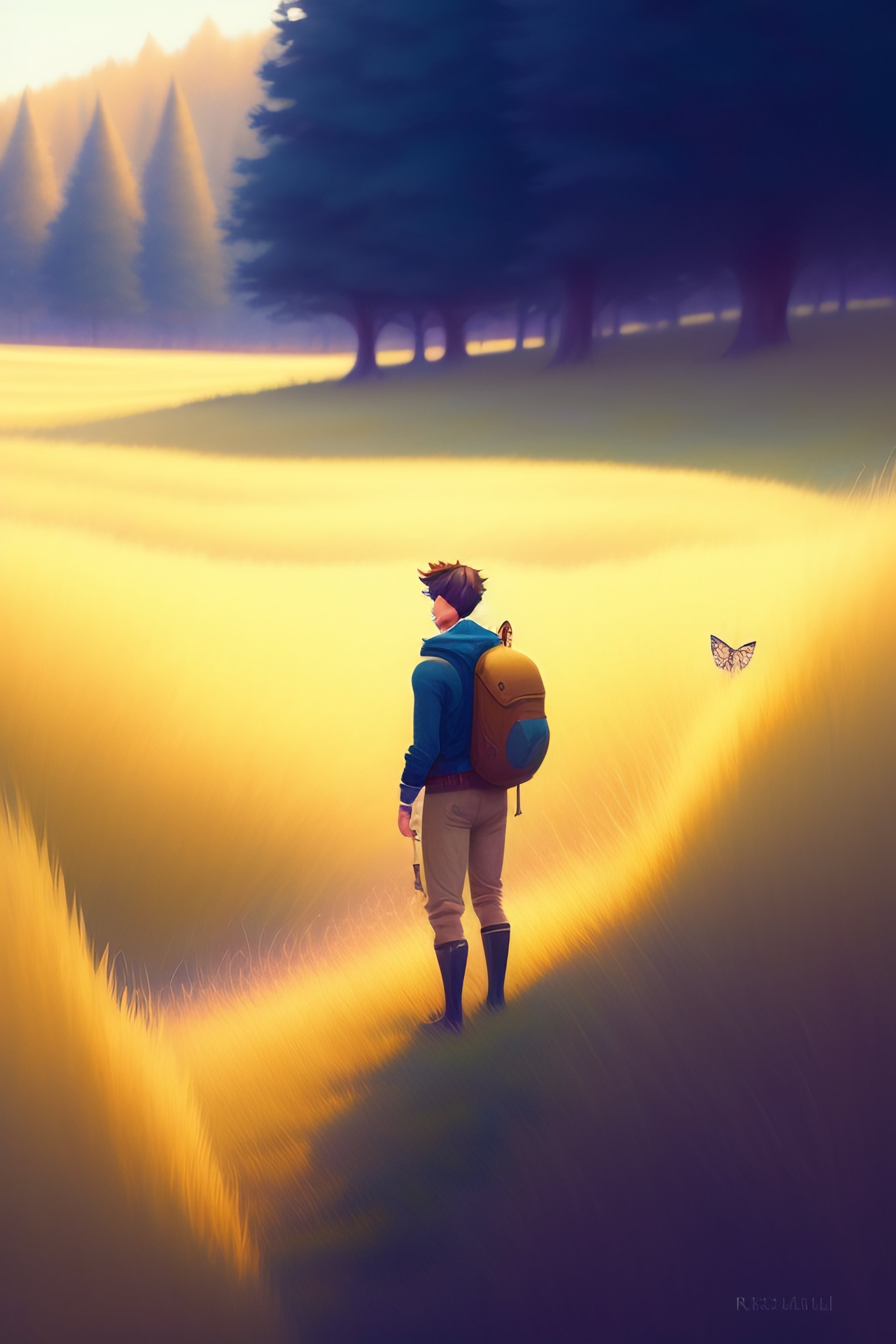 Lexica - View of gorgeous meadow with cute guy, animation pixar style ...