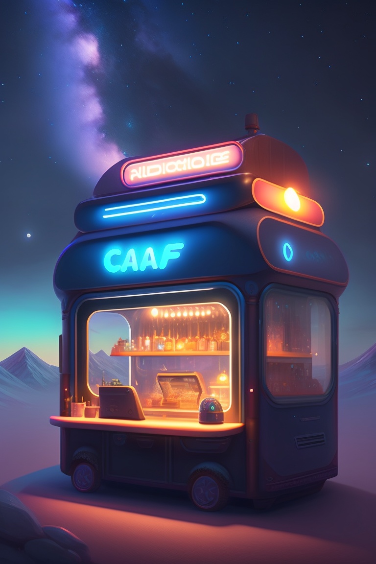 Lexica - A cutting-edge mobile internet cafe on a starry night ...