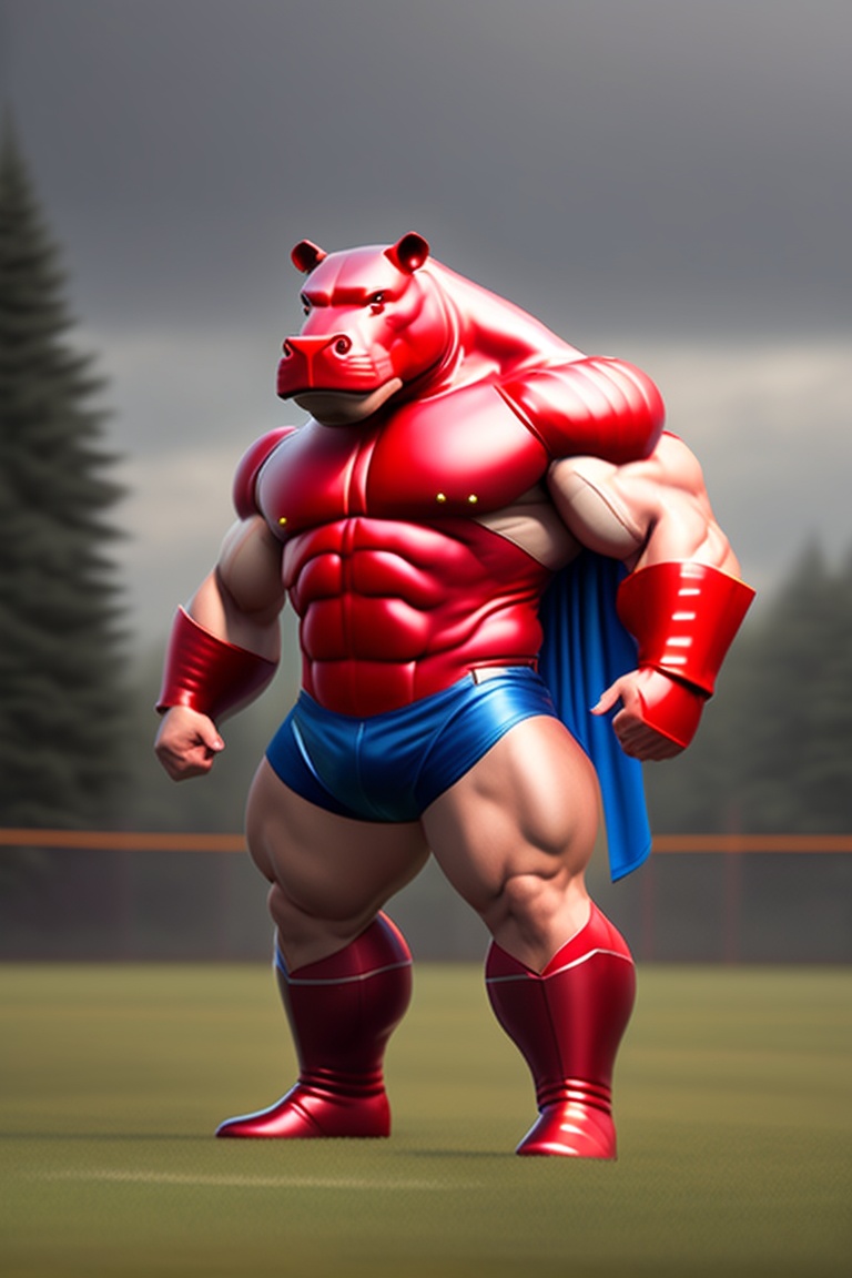 Lexica - Hippo super hero , muscle extra , red custome