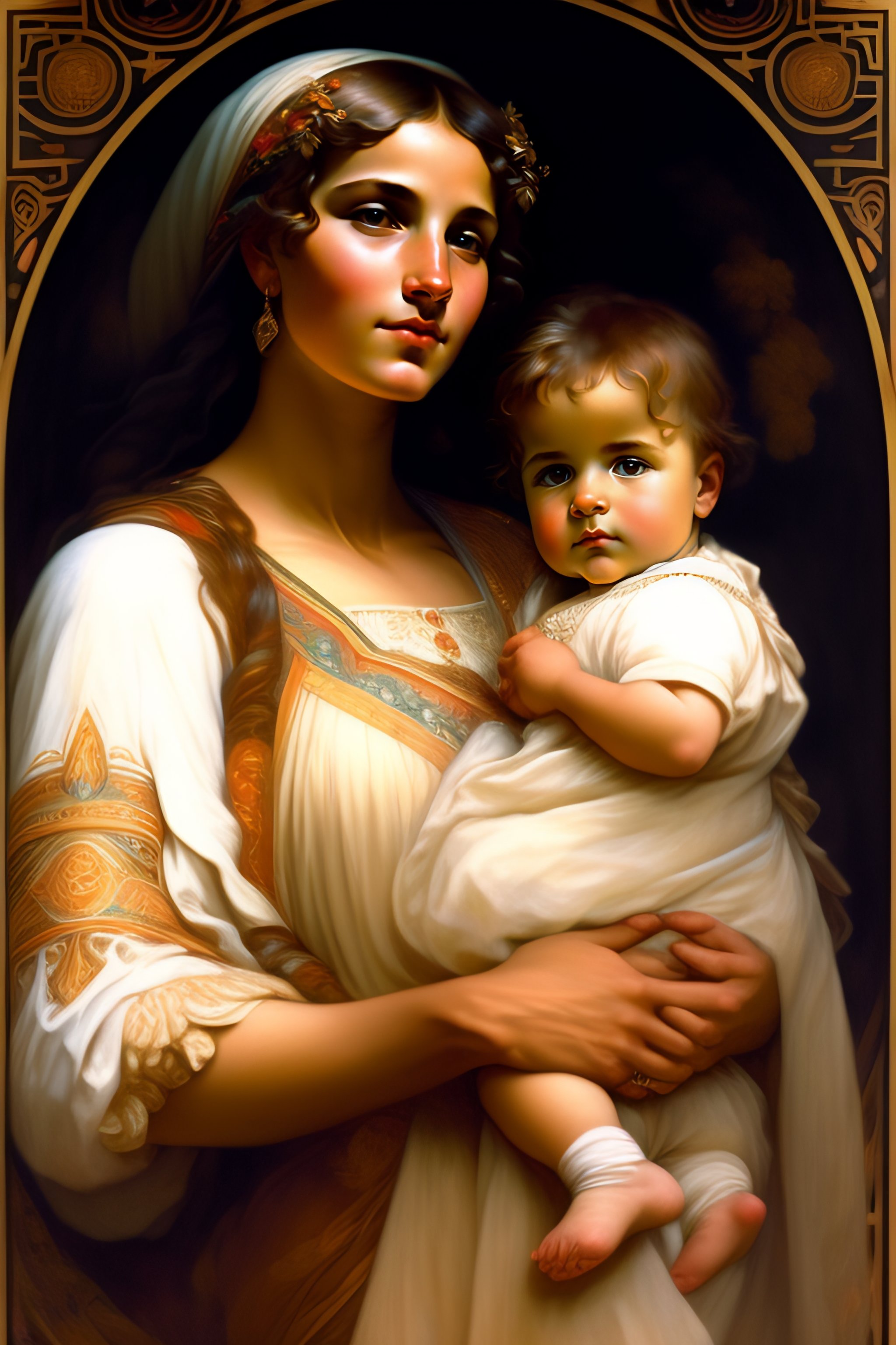 Lexica - Mummy with her baby boy in arms, painting by Davinci, alphonse ...