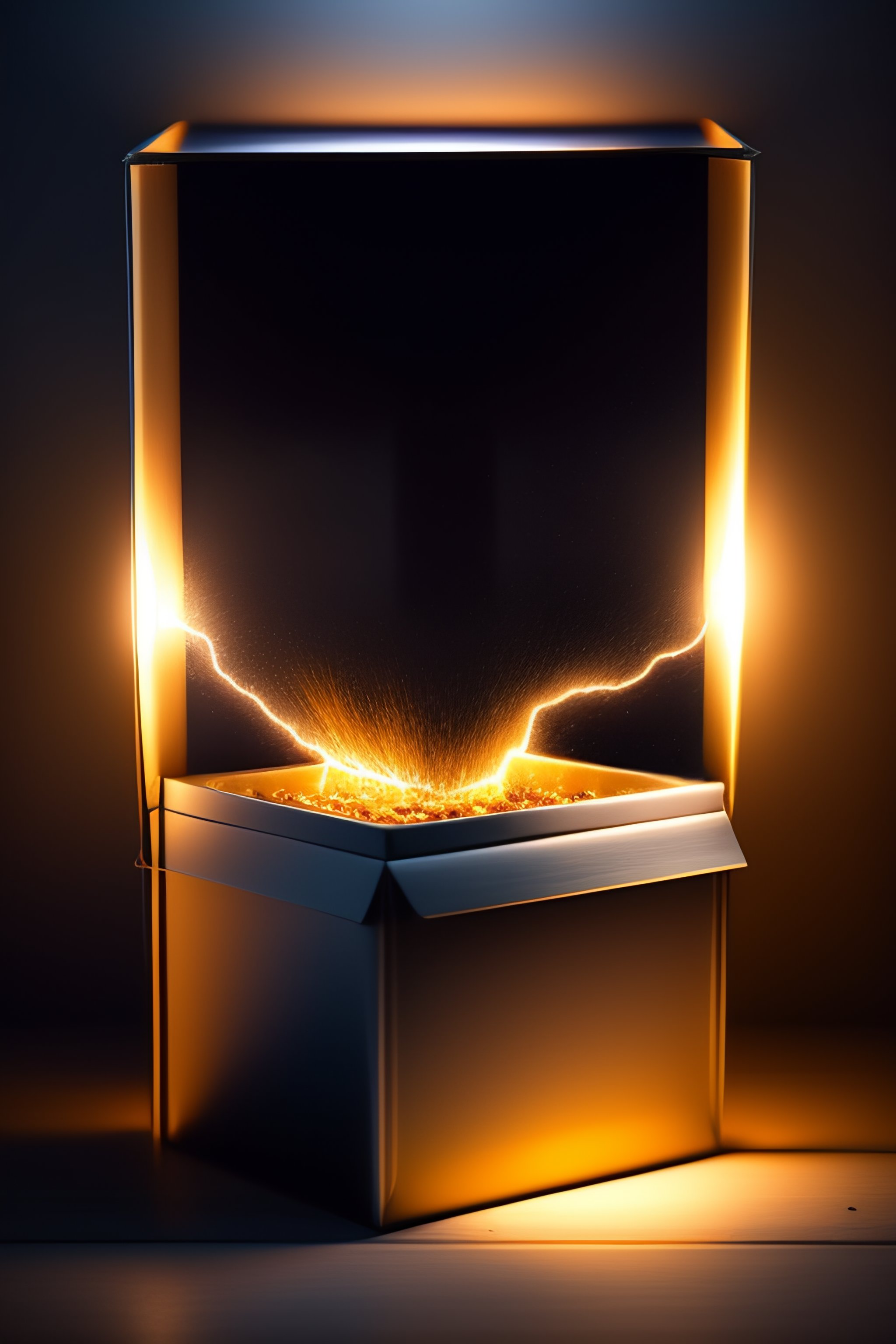 Lexica - A box floating in a dark space, it is hit at the top by a ...