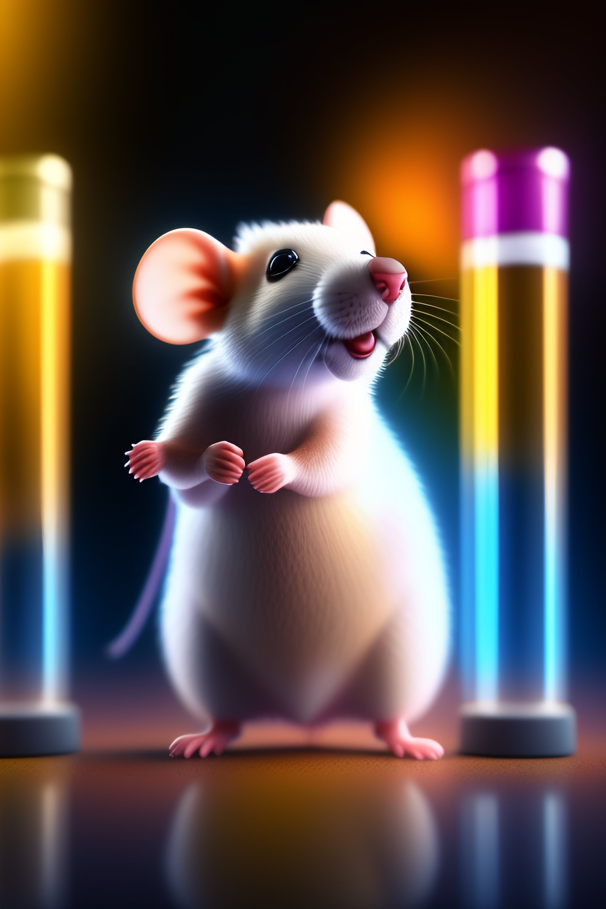 Lexica - A 3d render of a cute fuzzy pet rat dressed in a white lab ...