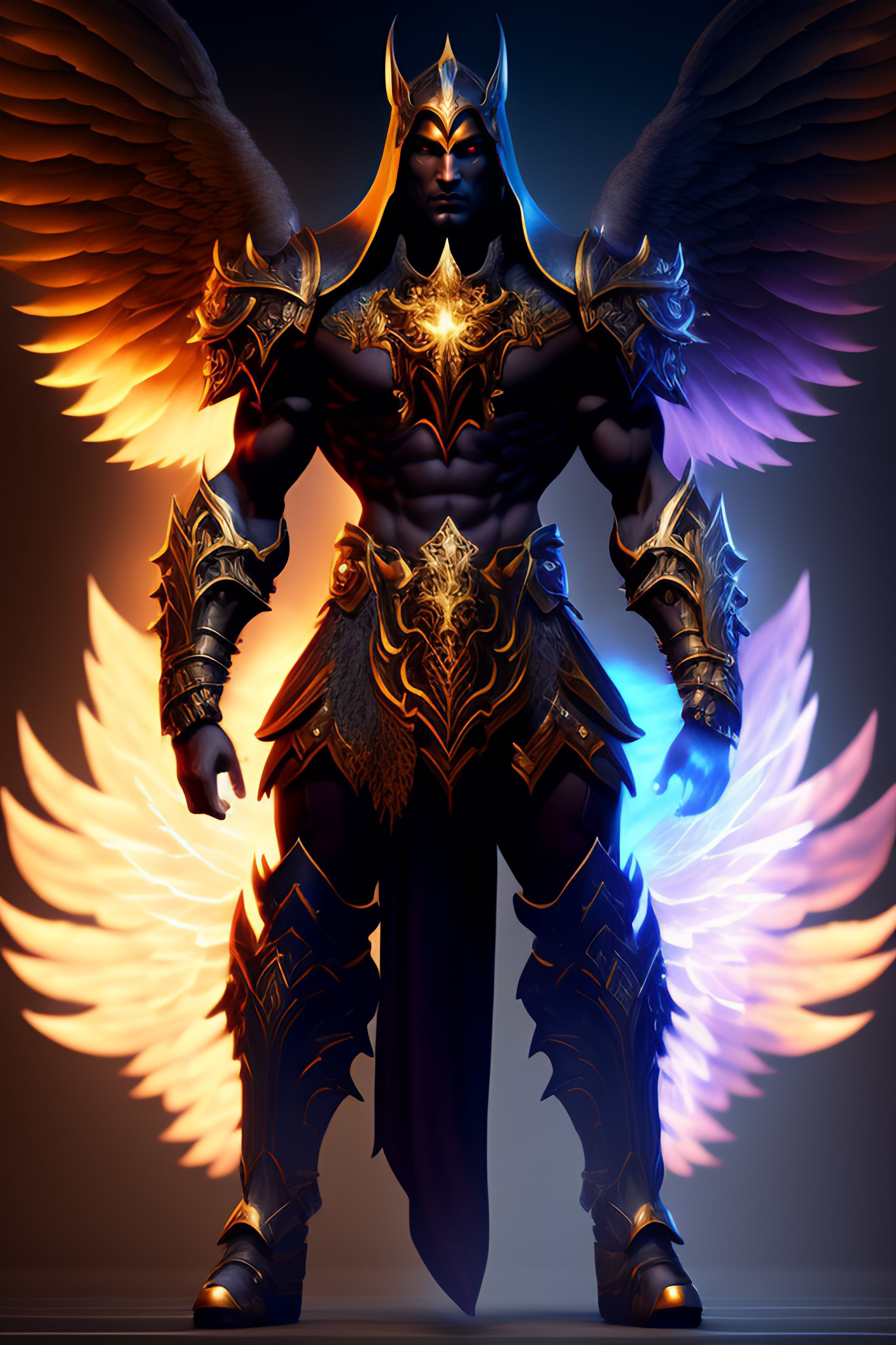 Lexica - A male archangel, wearing an armor plate, glowing wings ...