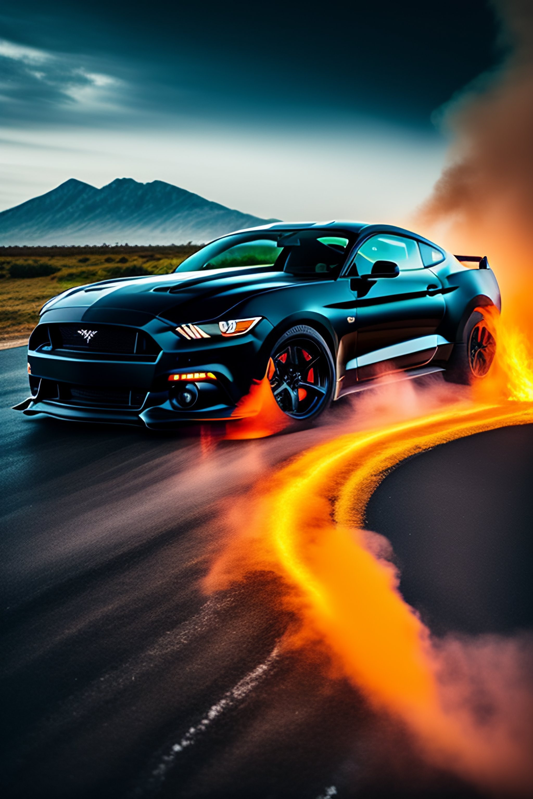 Lexica - Highly detailed black mustang GTR front side, cinematic view ...