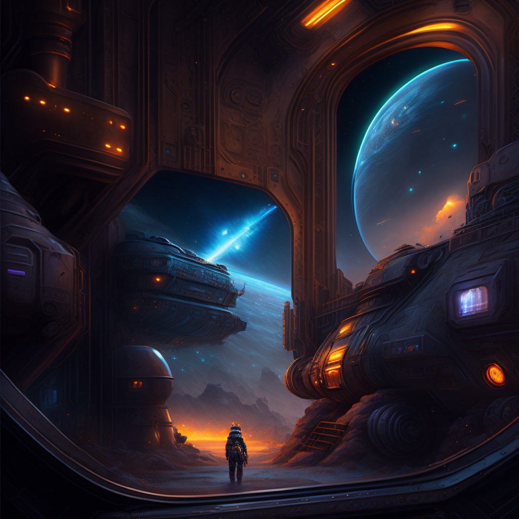 Lexica - Charcoal painting of futuristic outer space junkyard intricate ...