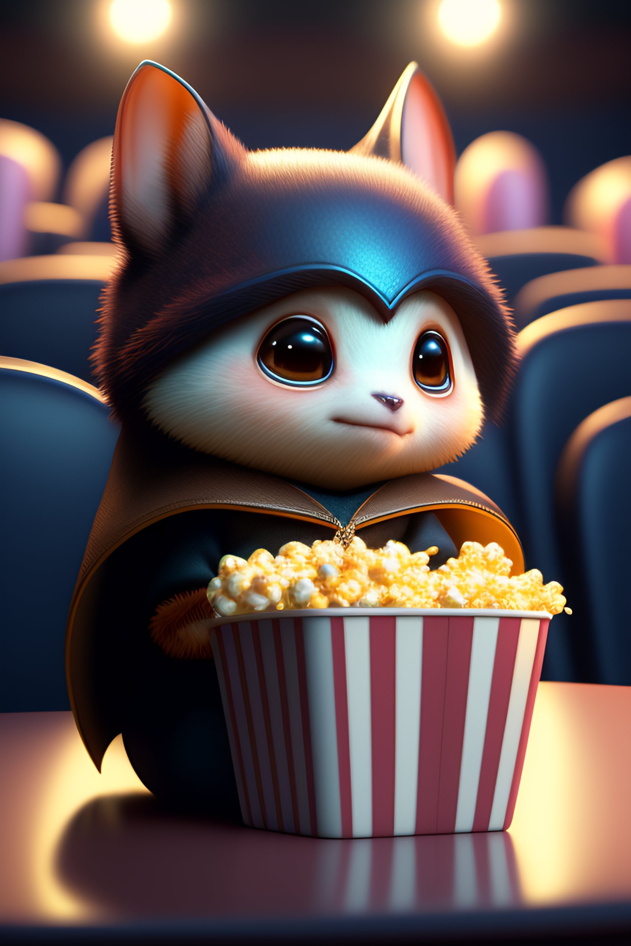 Lexica - Cute small humanoid bat sitting in a movie theater eating ...