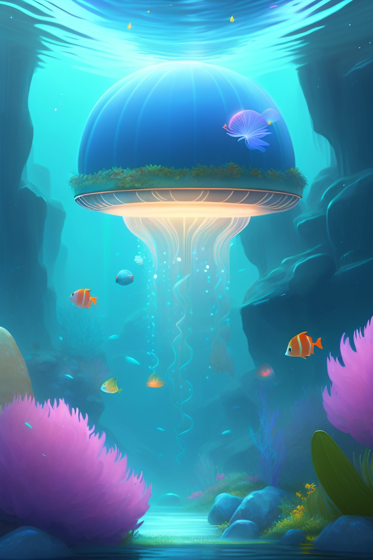 Lexica - Underwater scene with jellyfish, artstation style, game art concept