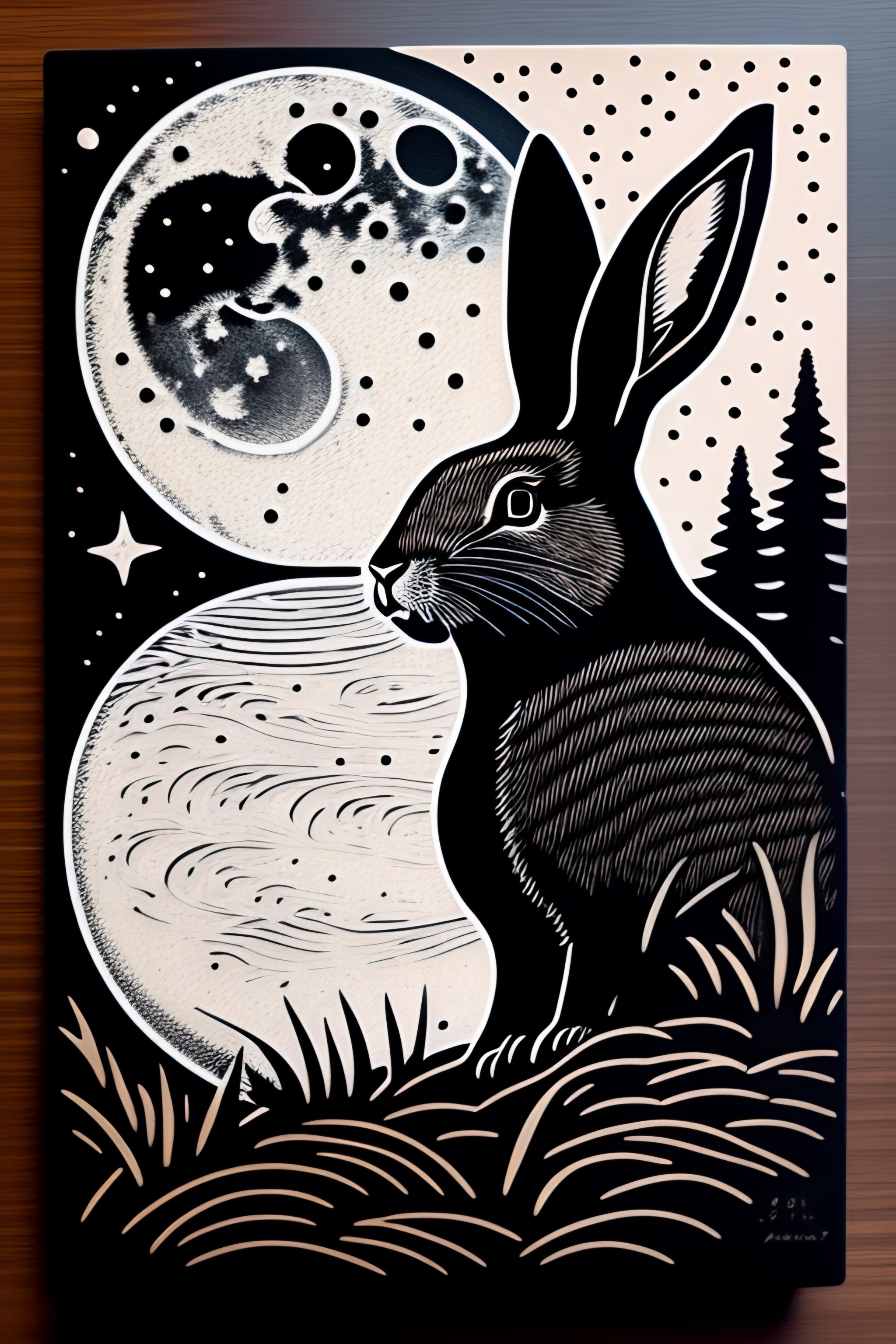 Lexica - Linocut of rabbit in the moon, single color