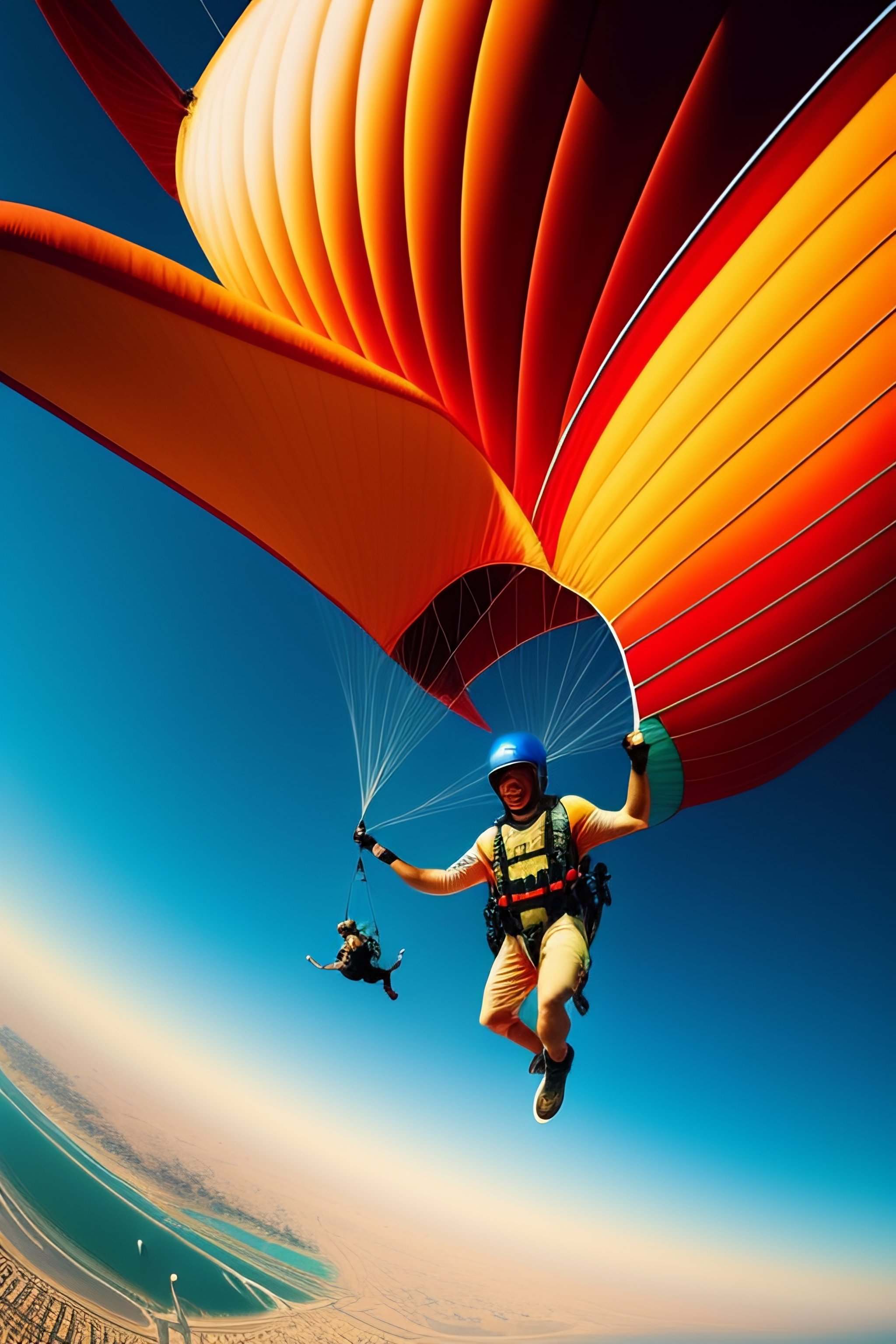 Lexica - And adventurous man jumping from an airplane in Dubai, with ...