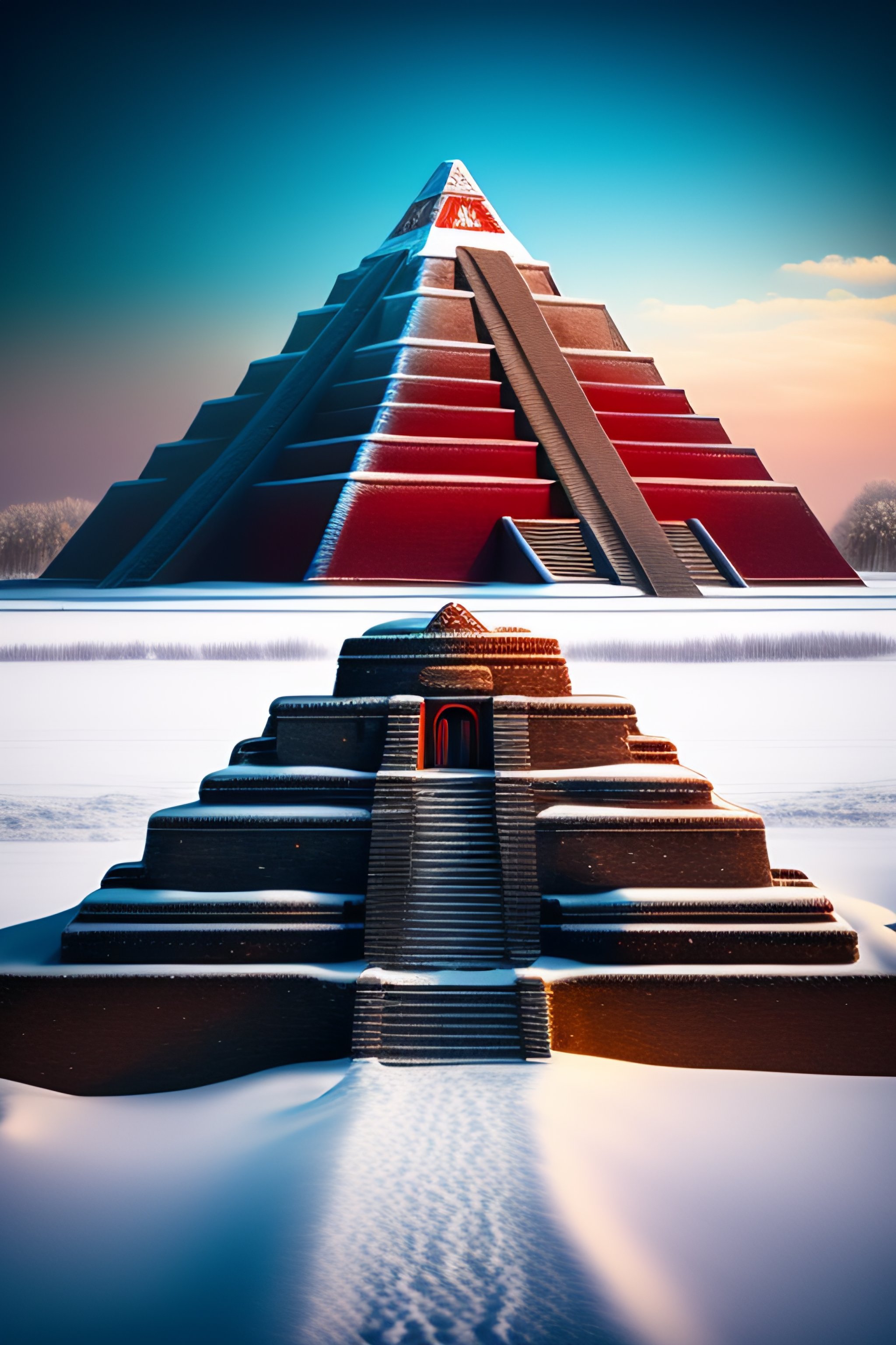 Lexica - Ancient Aztec pyramid in the snow at red square realistic ...