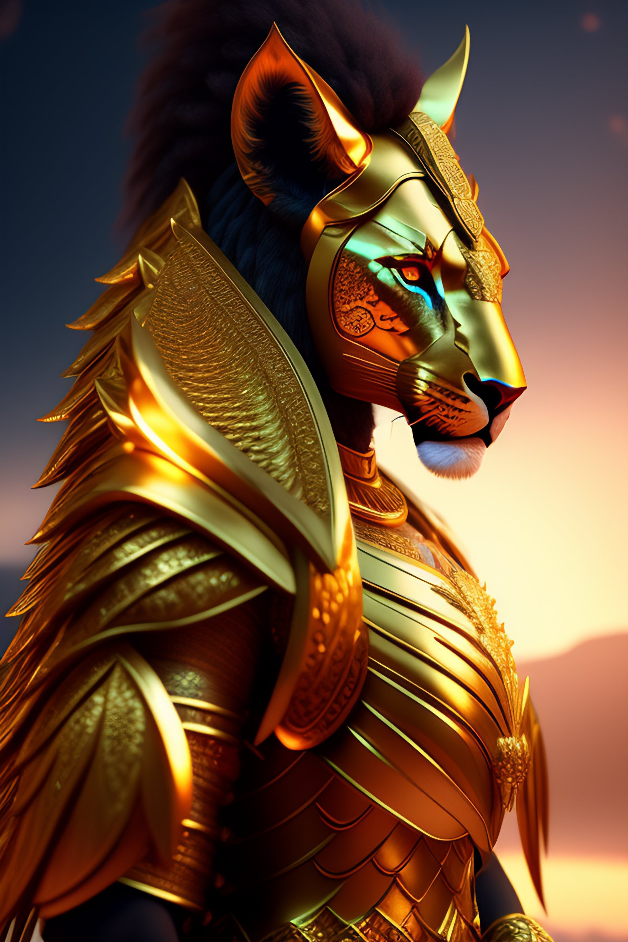 Lexica - Golden armored mayan knight, warrior like, luminous body, with ...