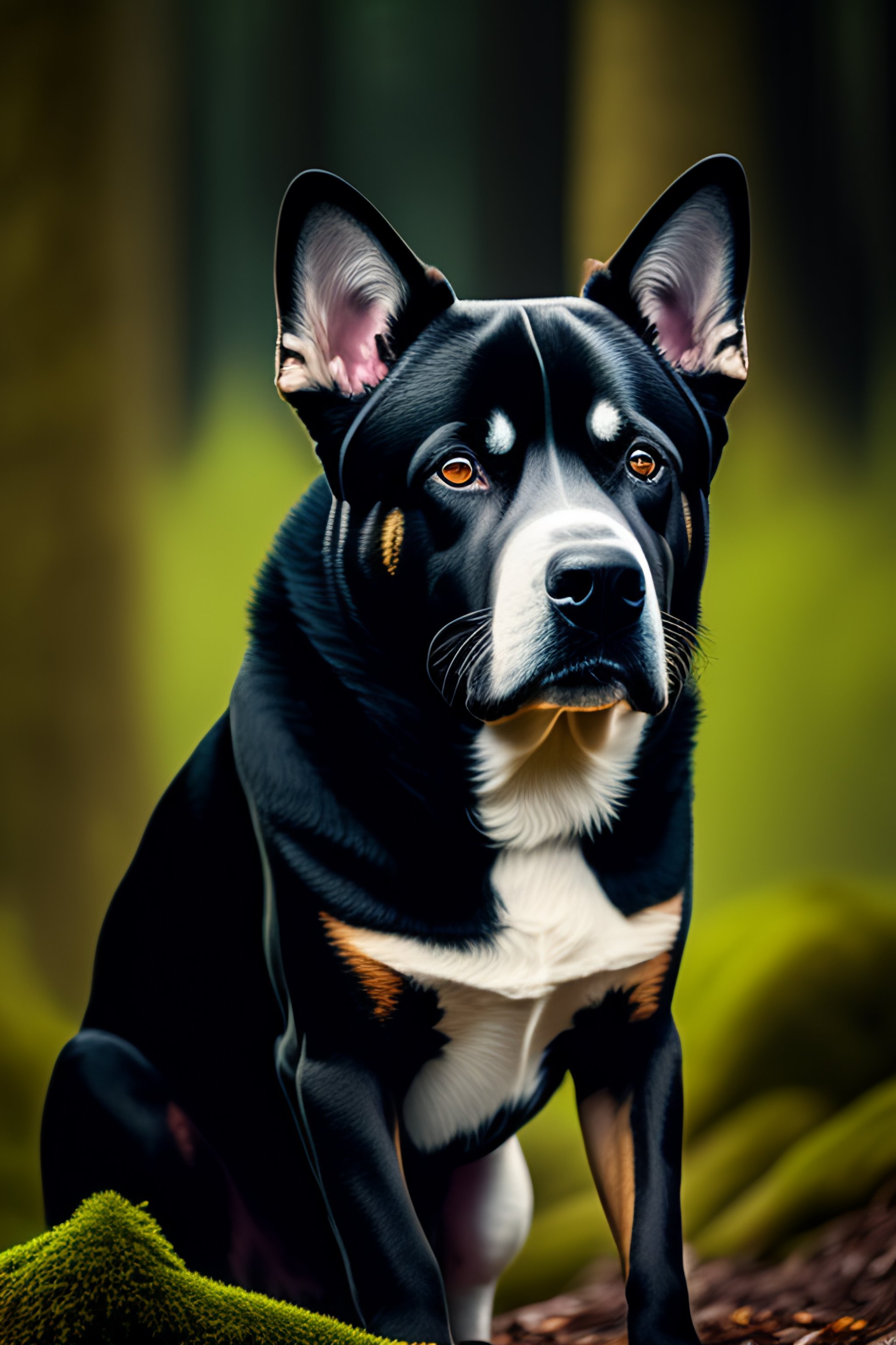 Lexica - Cara de perro y cuerpo de toro, en un bosque oscuro tenebroso