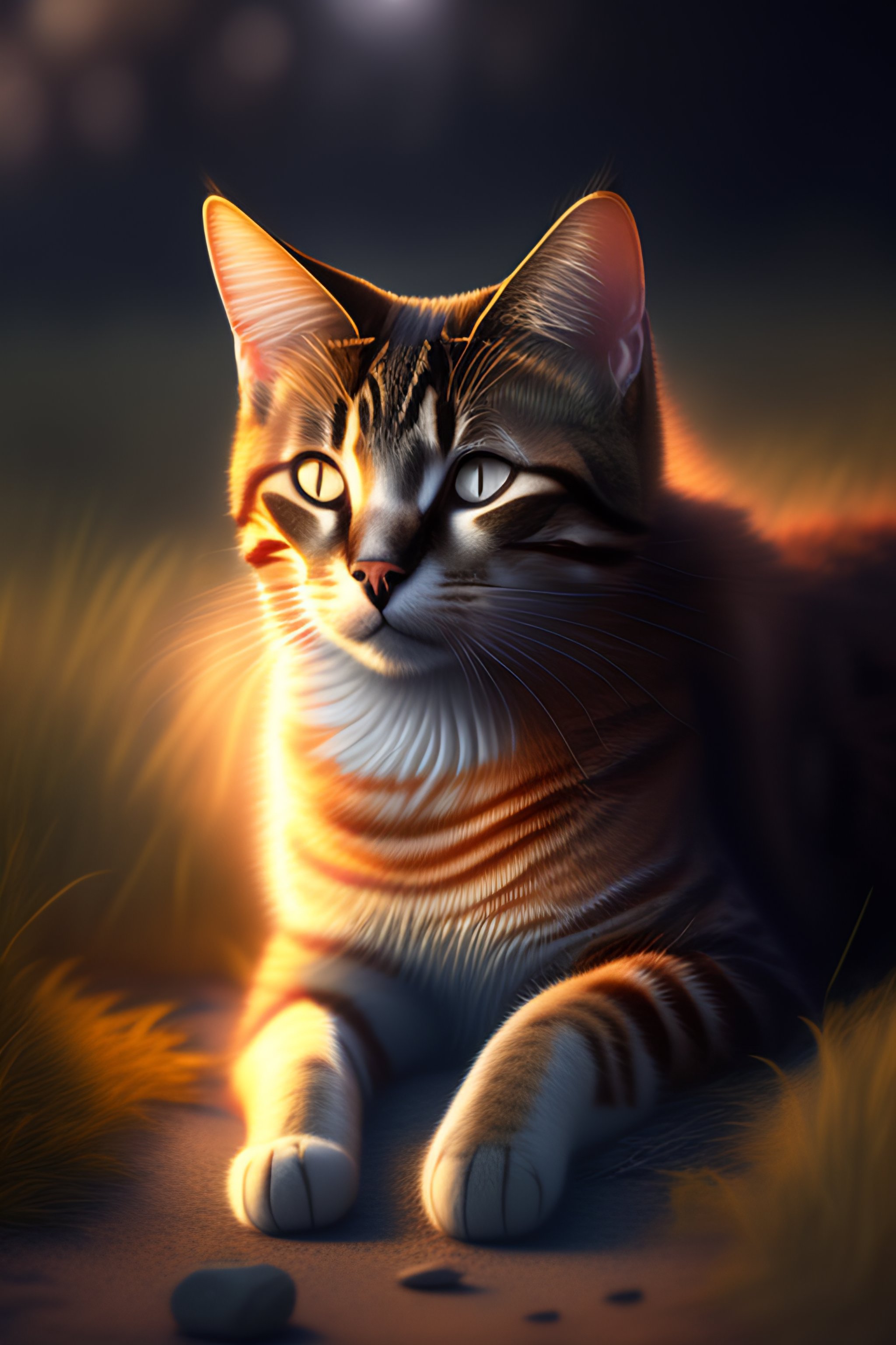 Lexica - An exhausted cat at the frontlines in the army at night with ...