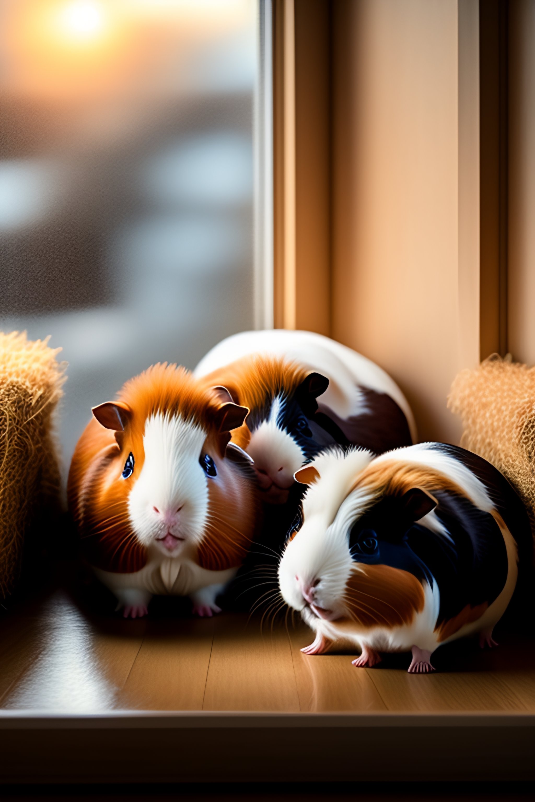 Lexica - Five brown white sweet and fluffy fur guinea pigs next to a ...
