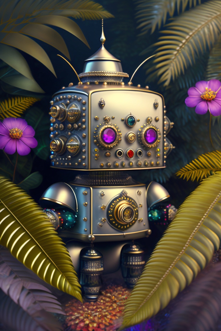 Lexica - Magic trippy silver 1950;s spiked robot with attitude, jewel ...