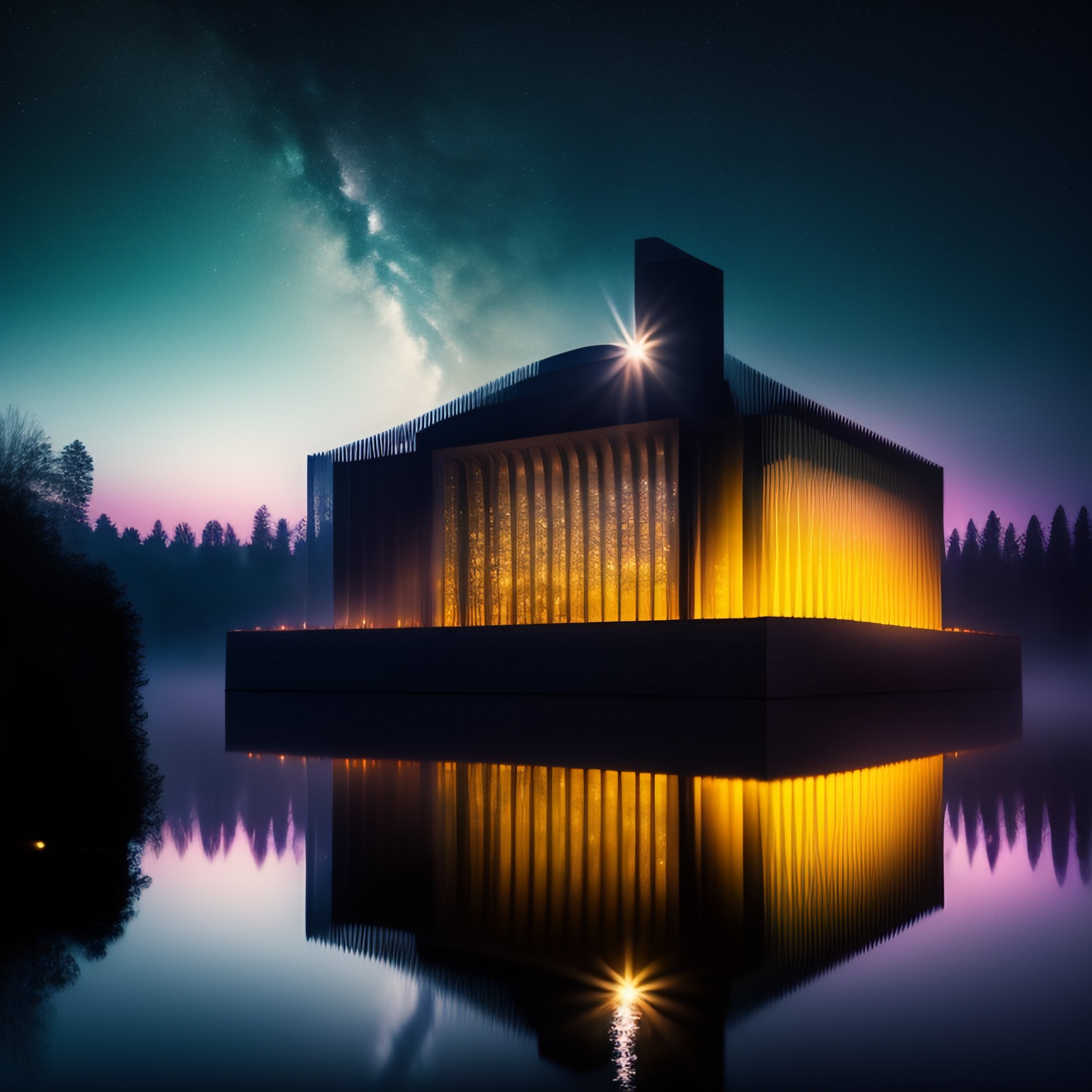 Lexica - A crystal cathedral, one night fogged, with ligth stars and ...