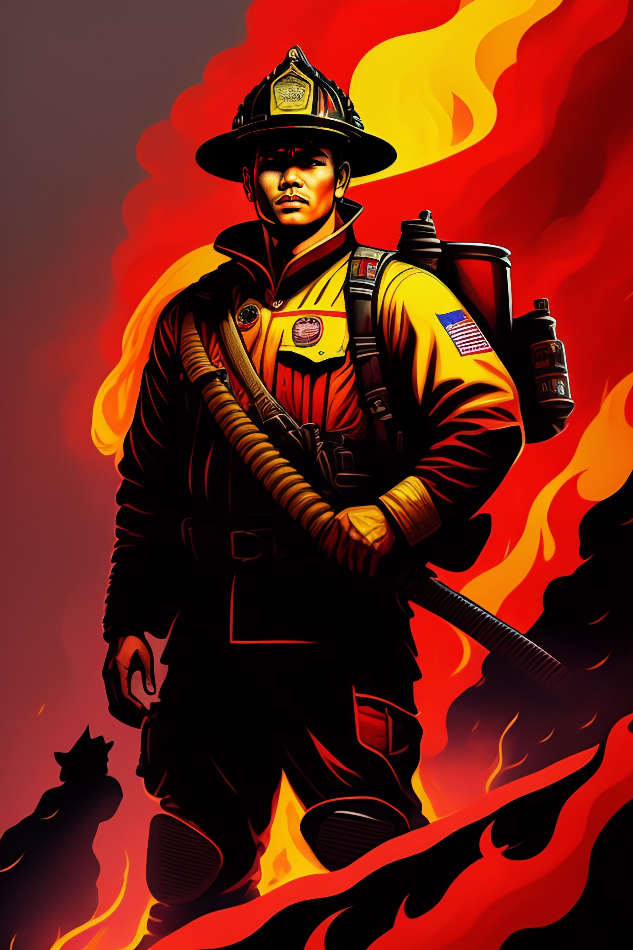 Lexica - Fireman in full gear on a singapore flag in the style of Esad ...