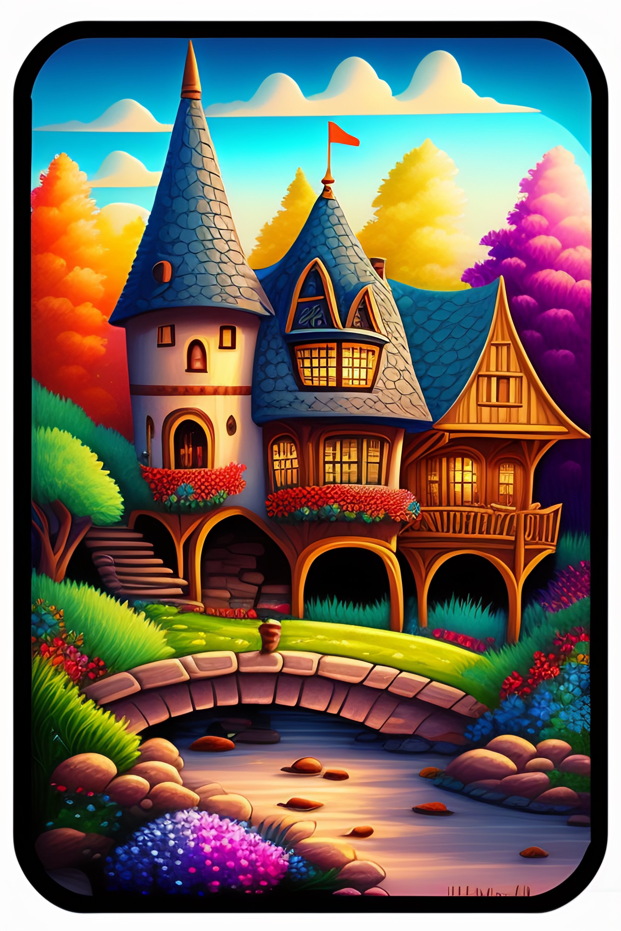 Lexica - Storybook cartoon fairytale town illustration, lot of house