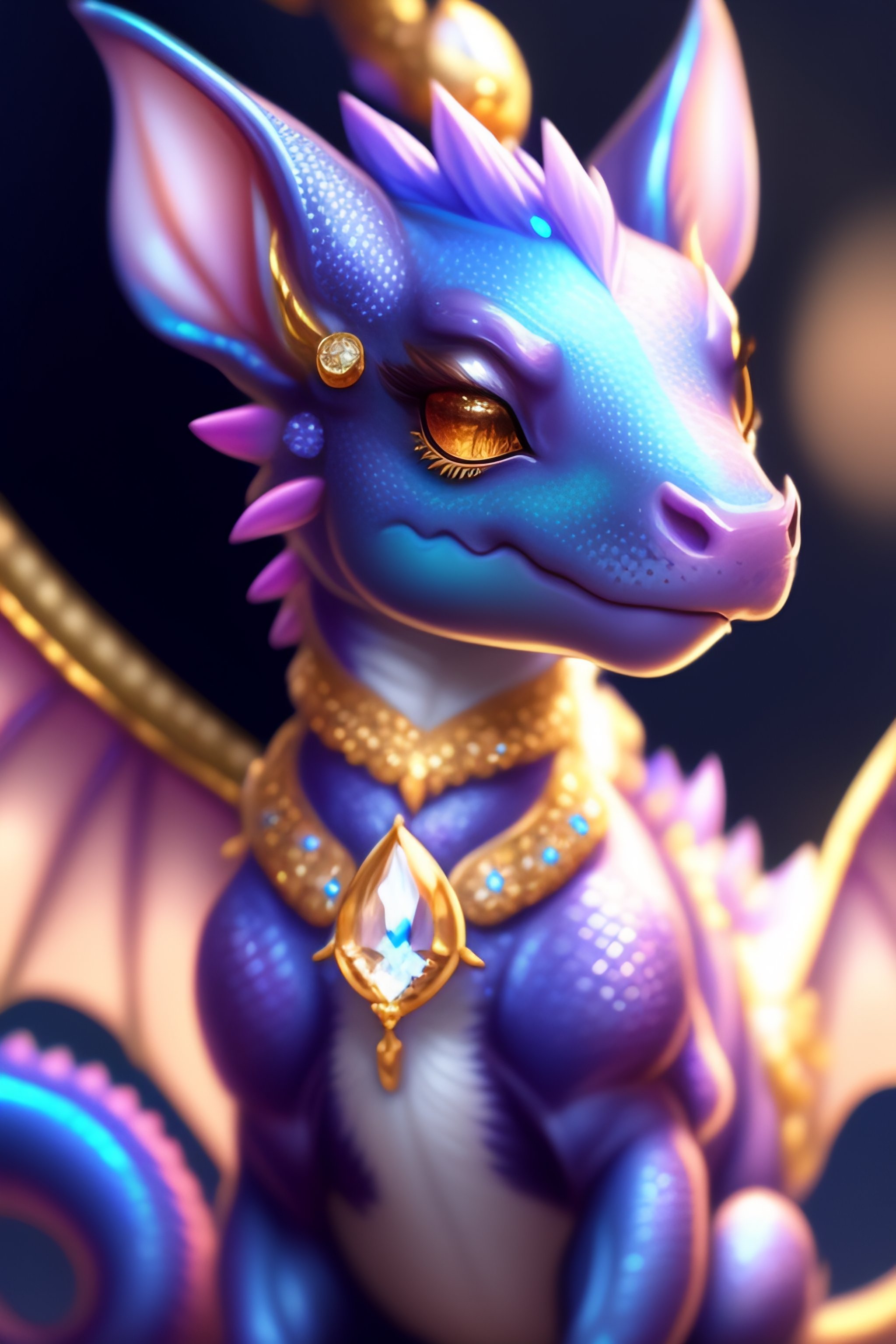 Lexica - Cute little dragon surrounded by diamonds, blue, light pink ...