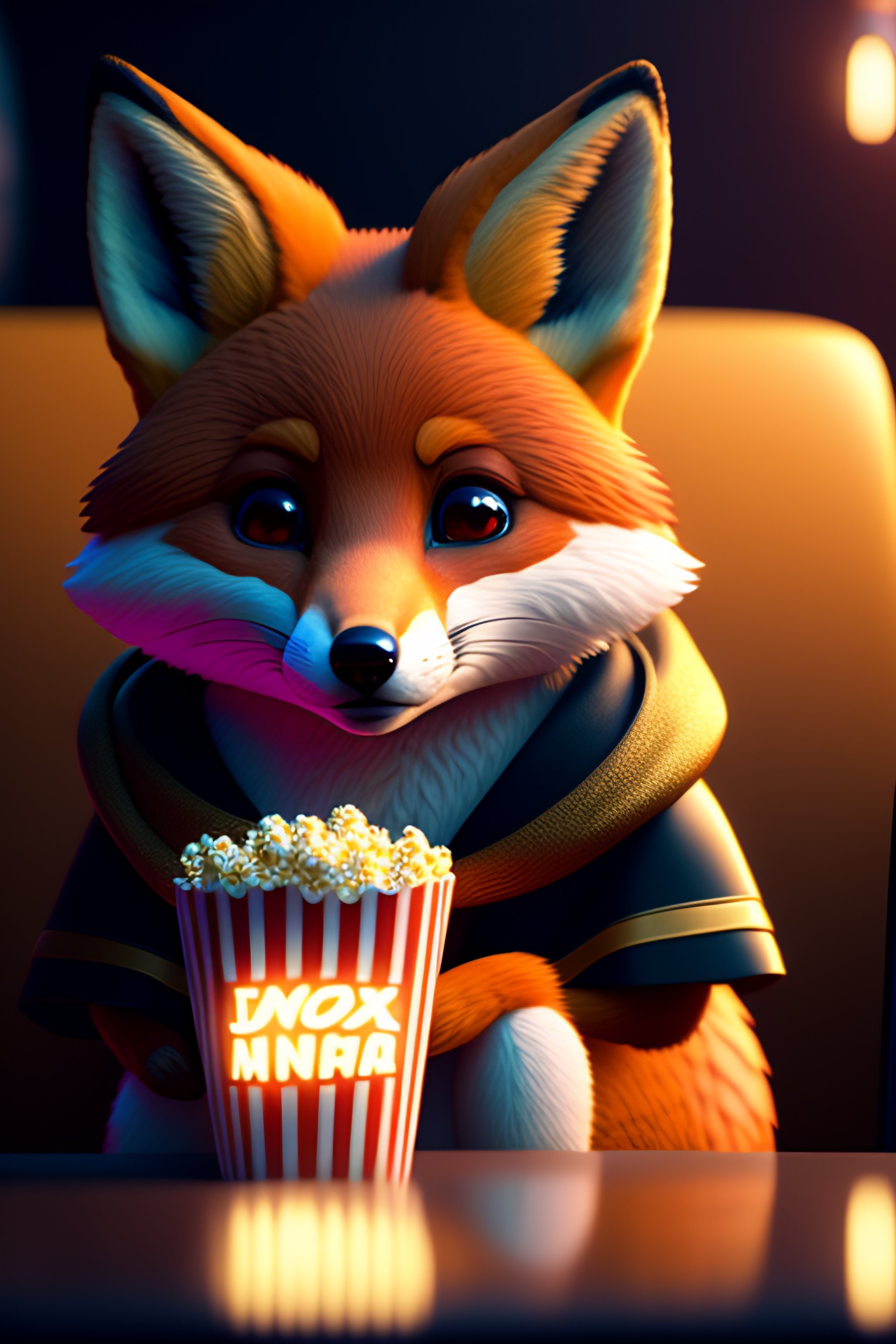 Lexica - Cute small humanoid Fox woman sitting in a movie theater ...