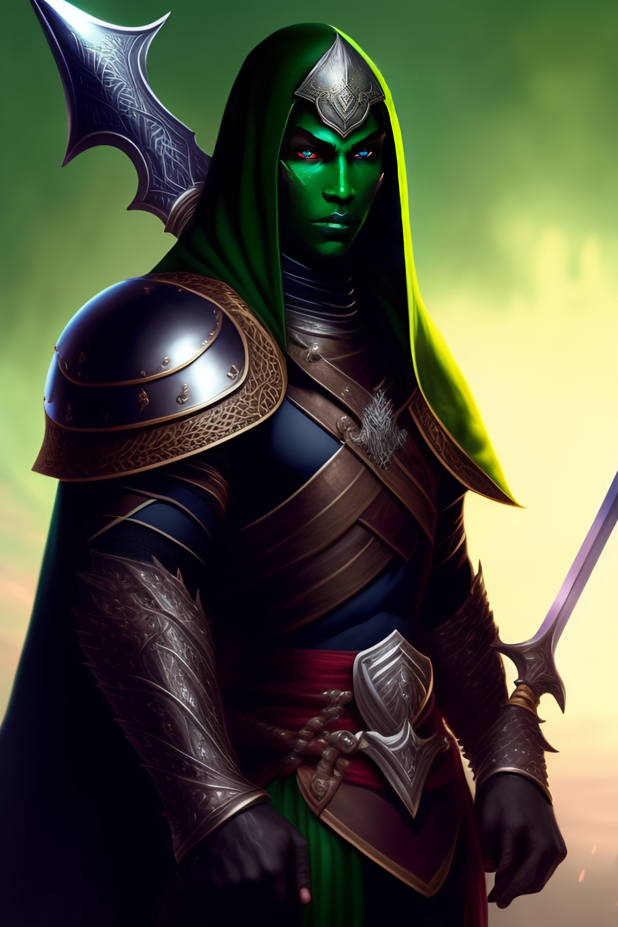 Lexica - Half-drow male good warrior Green eyes and basic mail armor ...