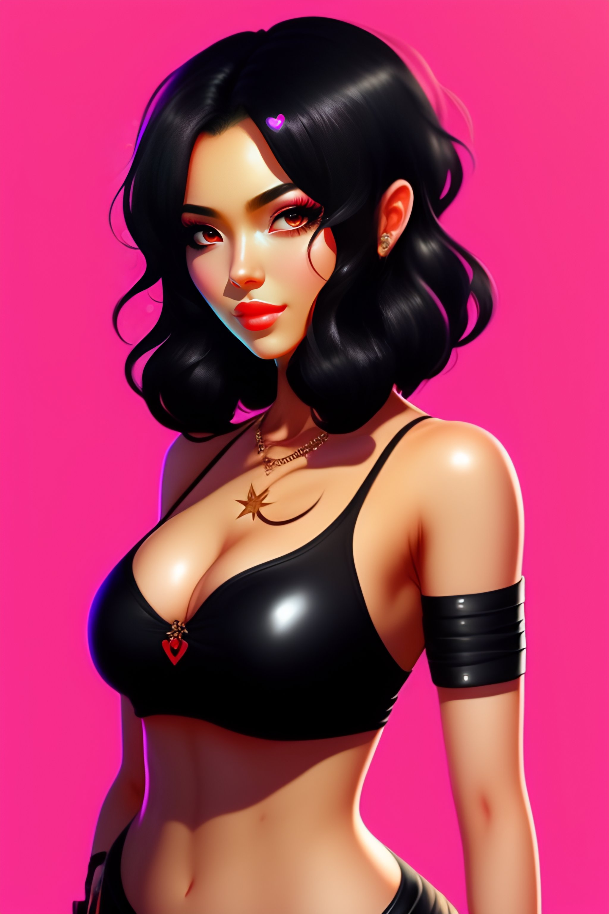 Lexica - 1girl, black bra, black hair, blush, borrowed character, bra, closed mouth, gradient ...