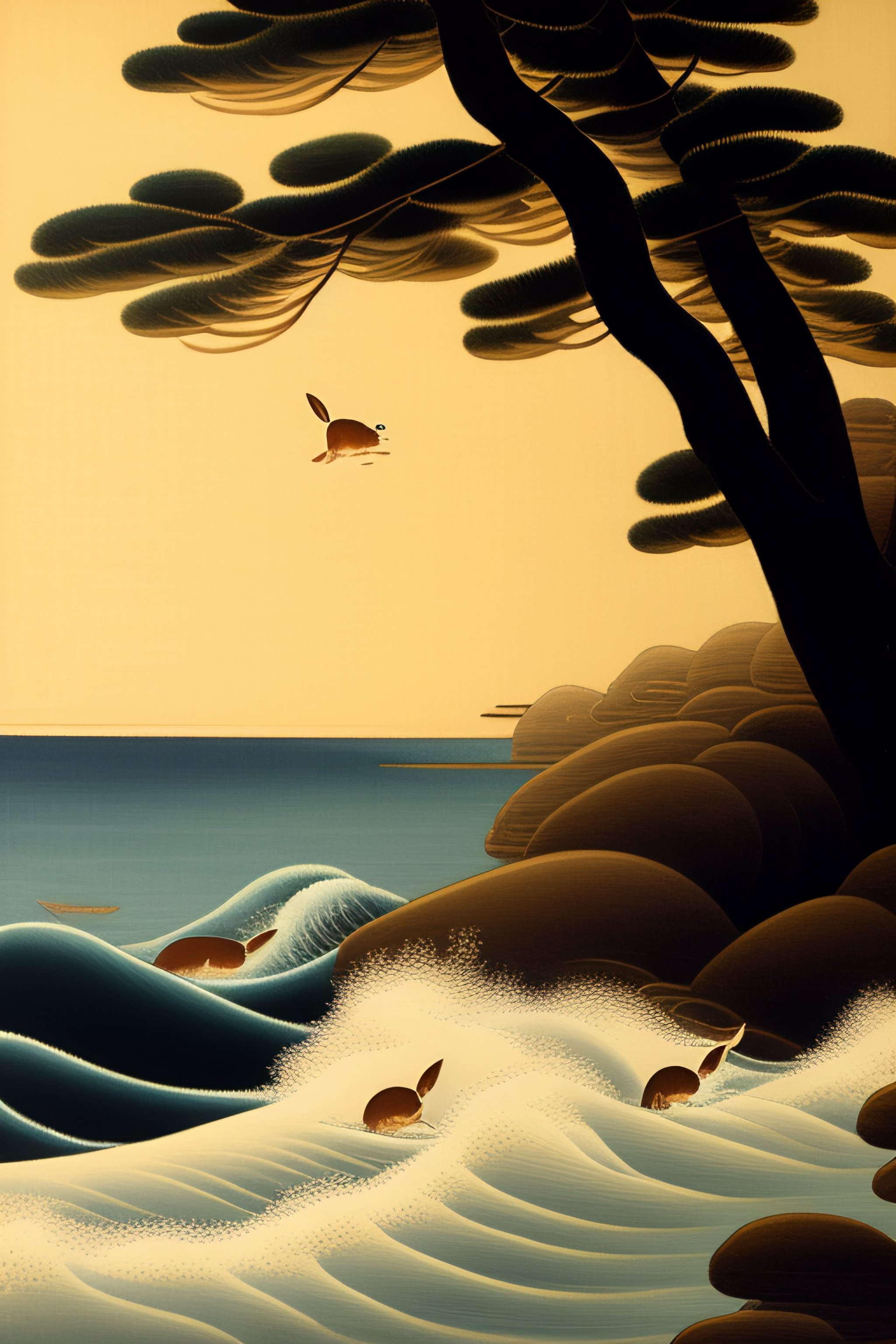 Lexica - Rabbits Frolicking in the Waves by Kano Osanobu japanese ...