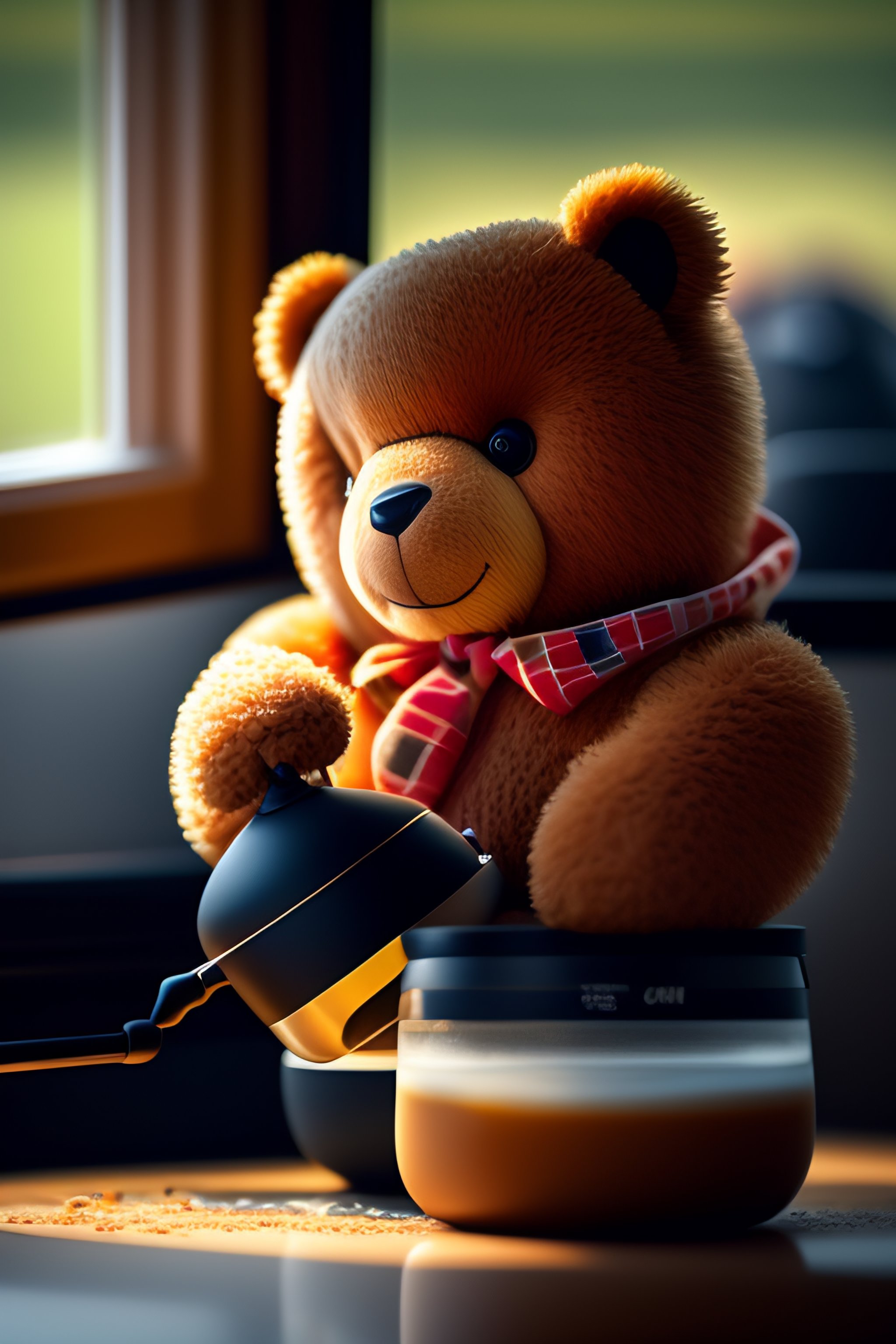 Lexica - A teddy making coffee