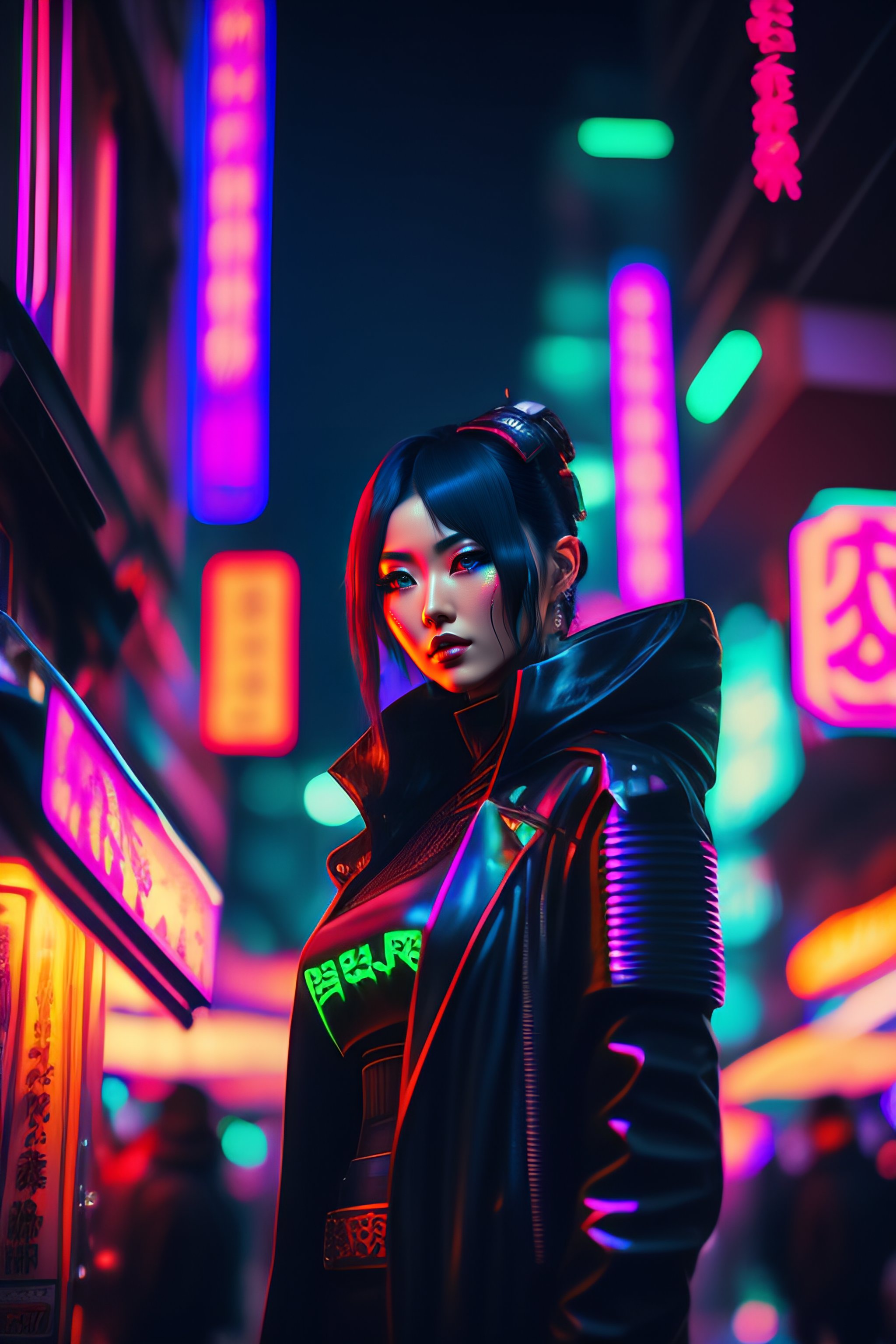 Lexica - Full body,Cyber goth Geisha in a tokyo city, Pretty Face ...
