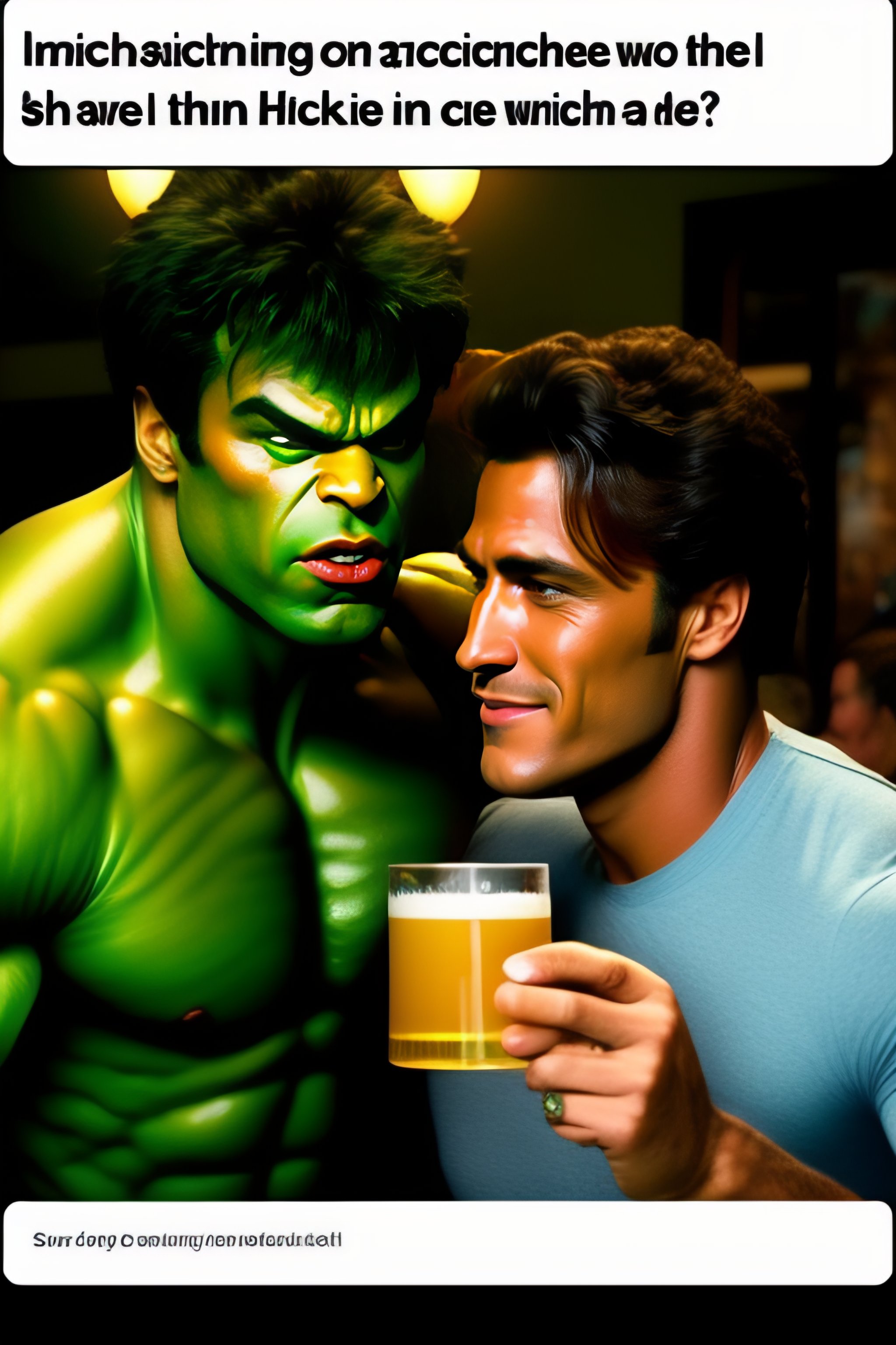 Lexica - Incredible hulk drinks beer with the spiderman
