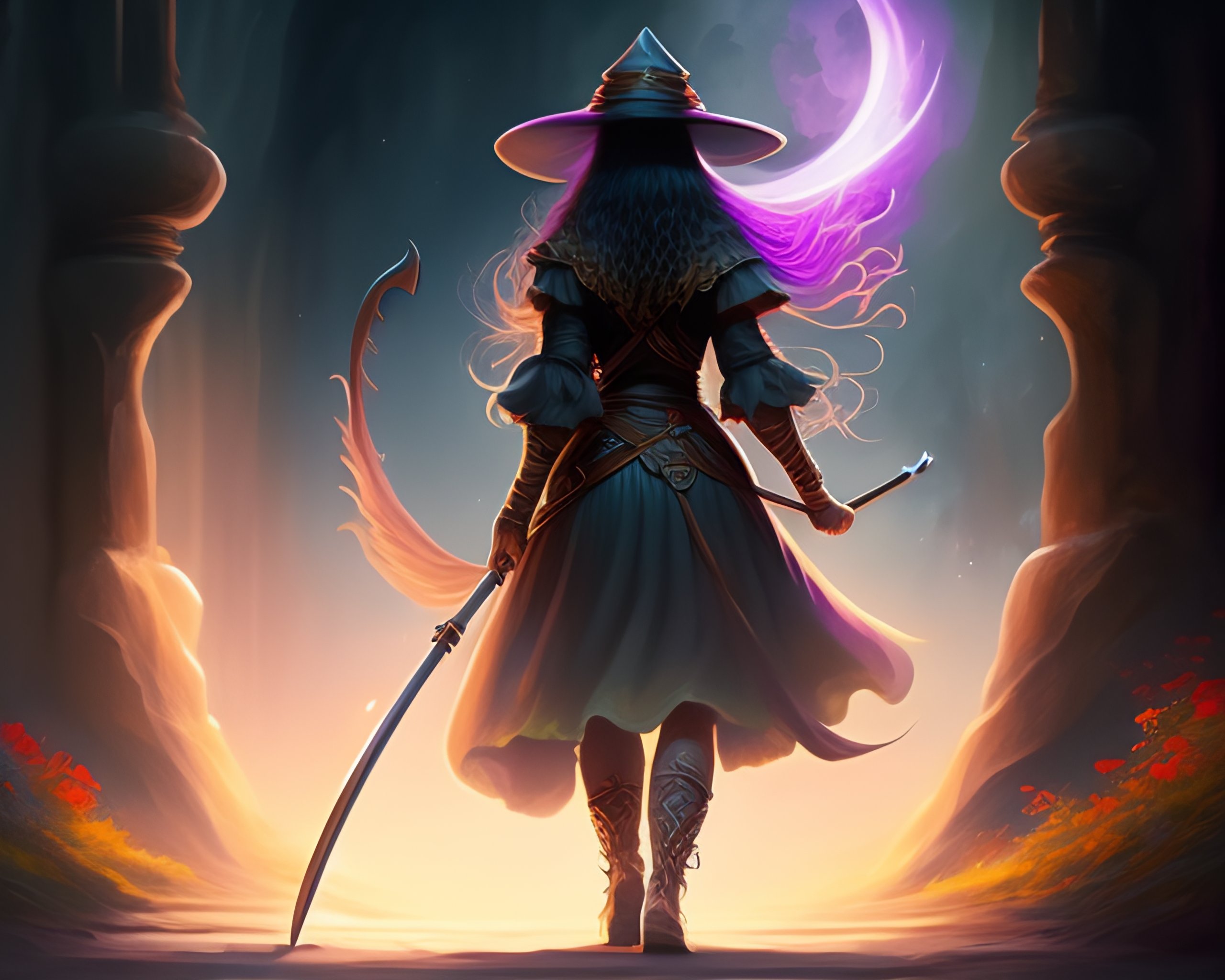 Lexica - Top down full body view of a witch holding a staff and casting ...