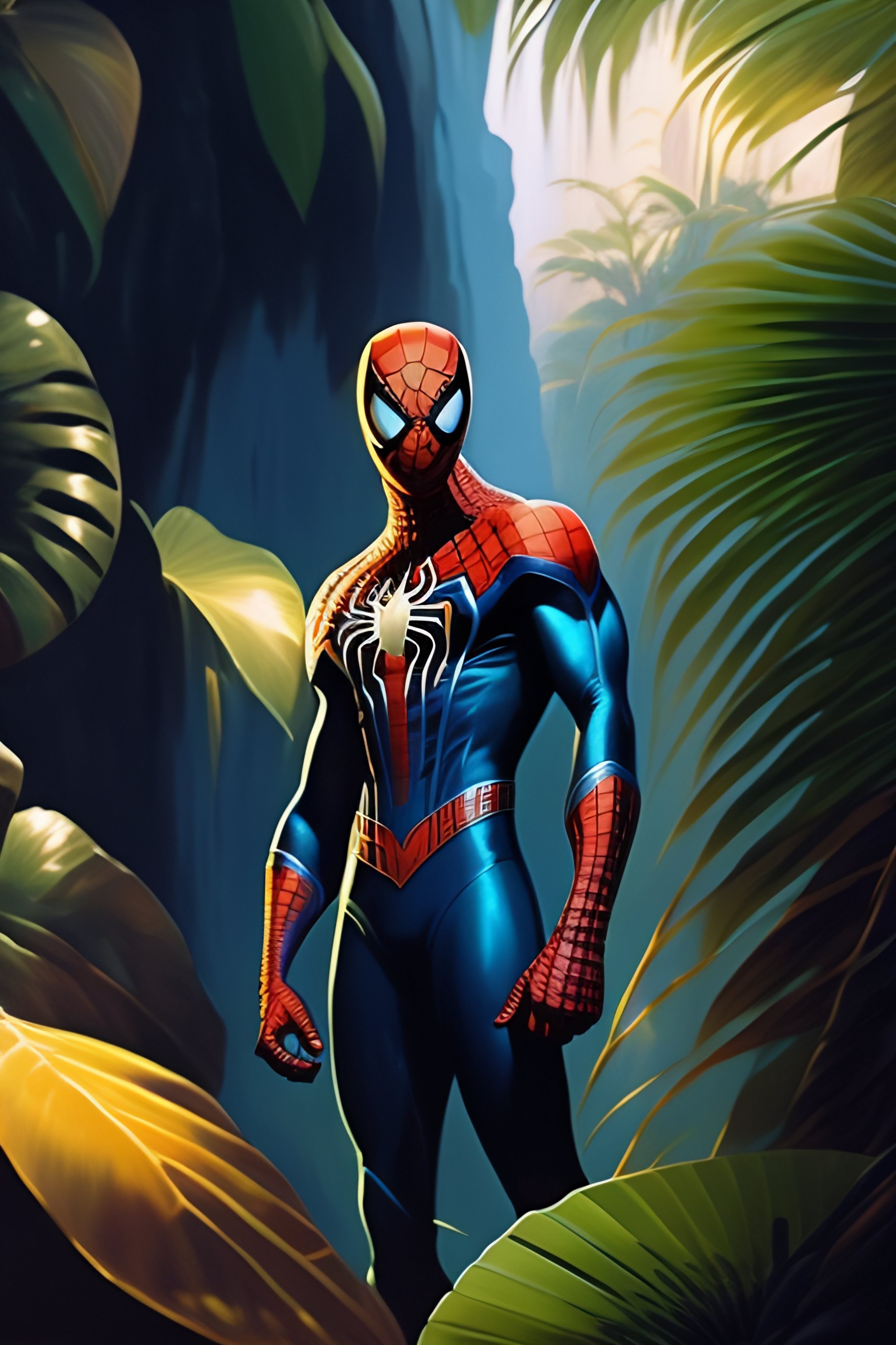 Lexica - "Spider-Man in a Jungle" by Syd Mead, cold color palette ...