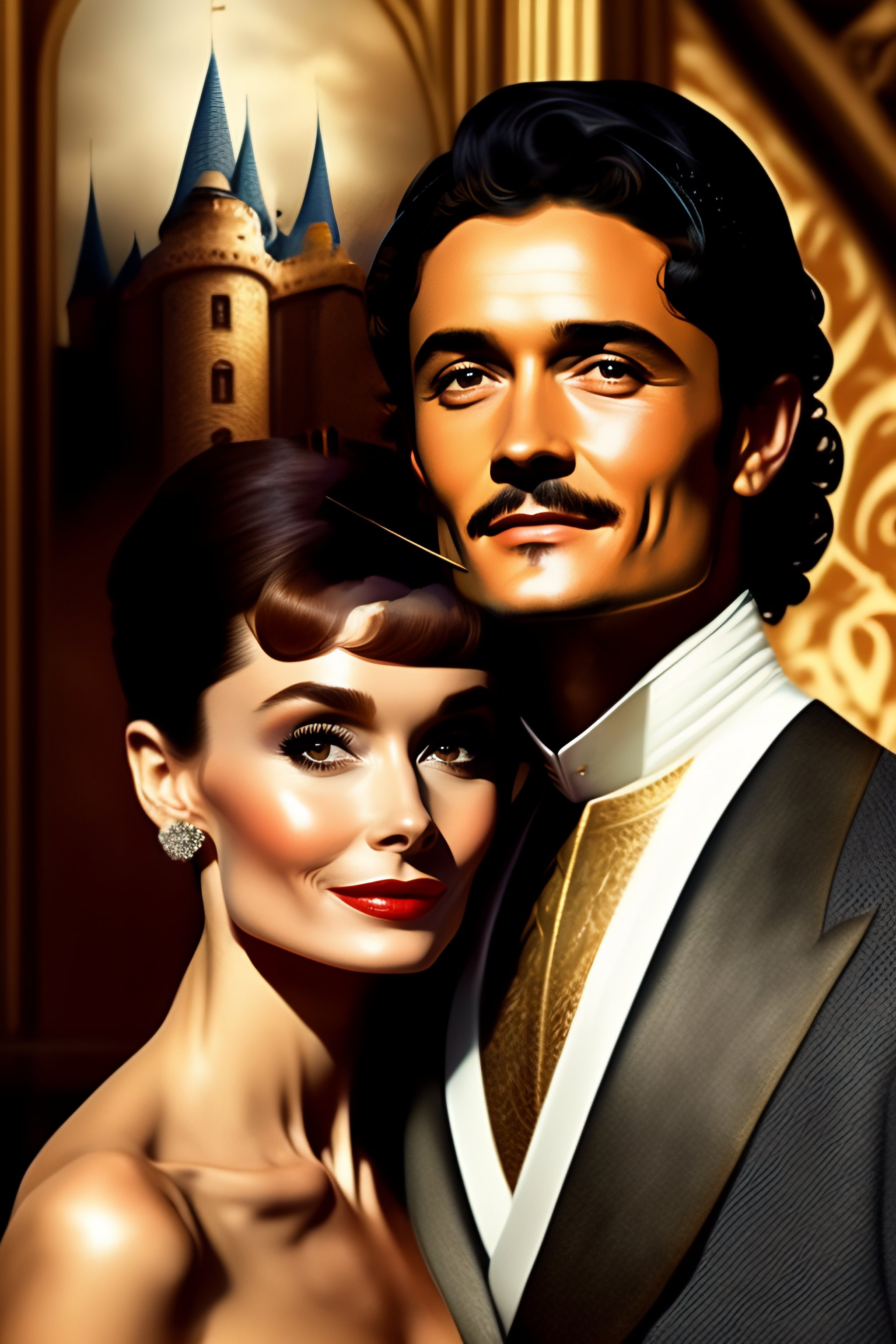 Lexica - Audrey Hepburn together with Orlando Bloom in medieval style ...