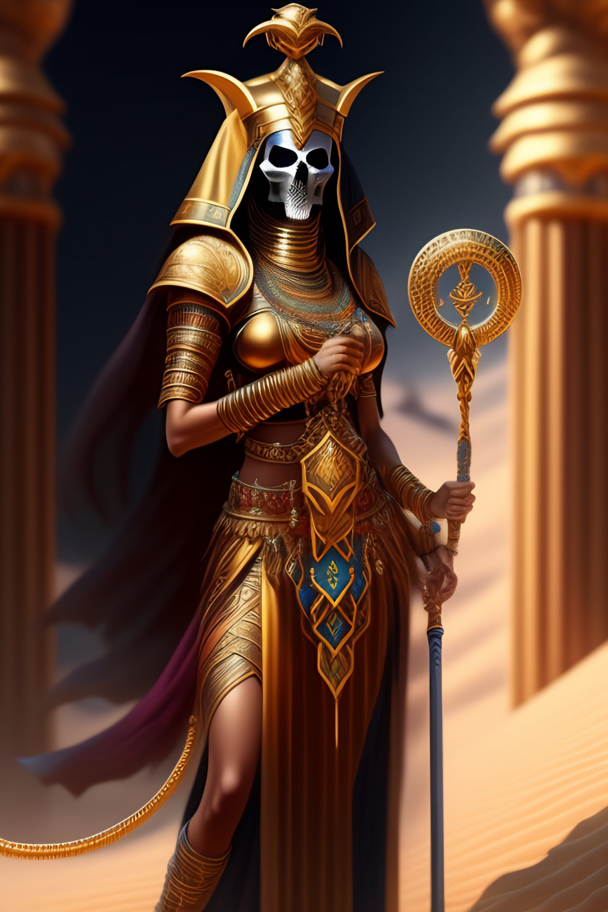 Lexica - Desert undead lich Skeleton pharaoh, holding a snake headed ...