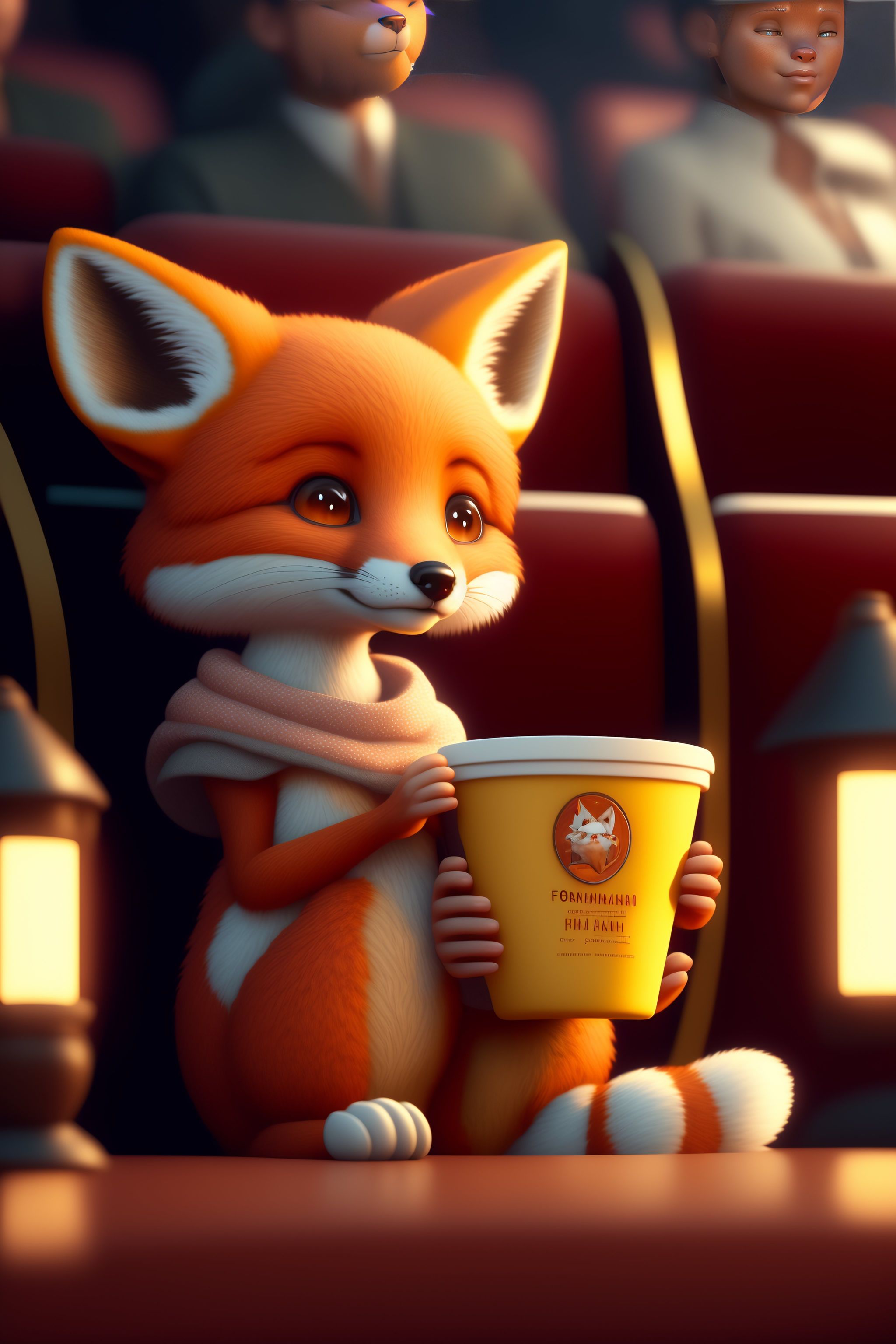 Lexica - Cute small humanoid Fox woman sitting in a movie theater ...