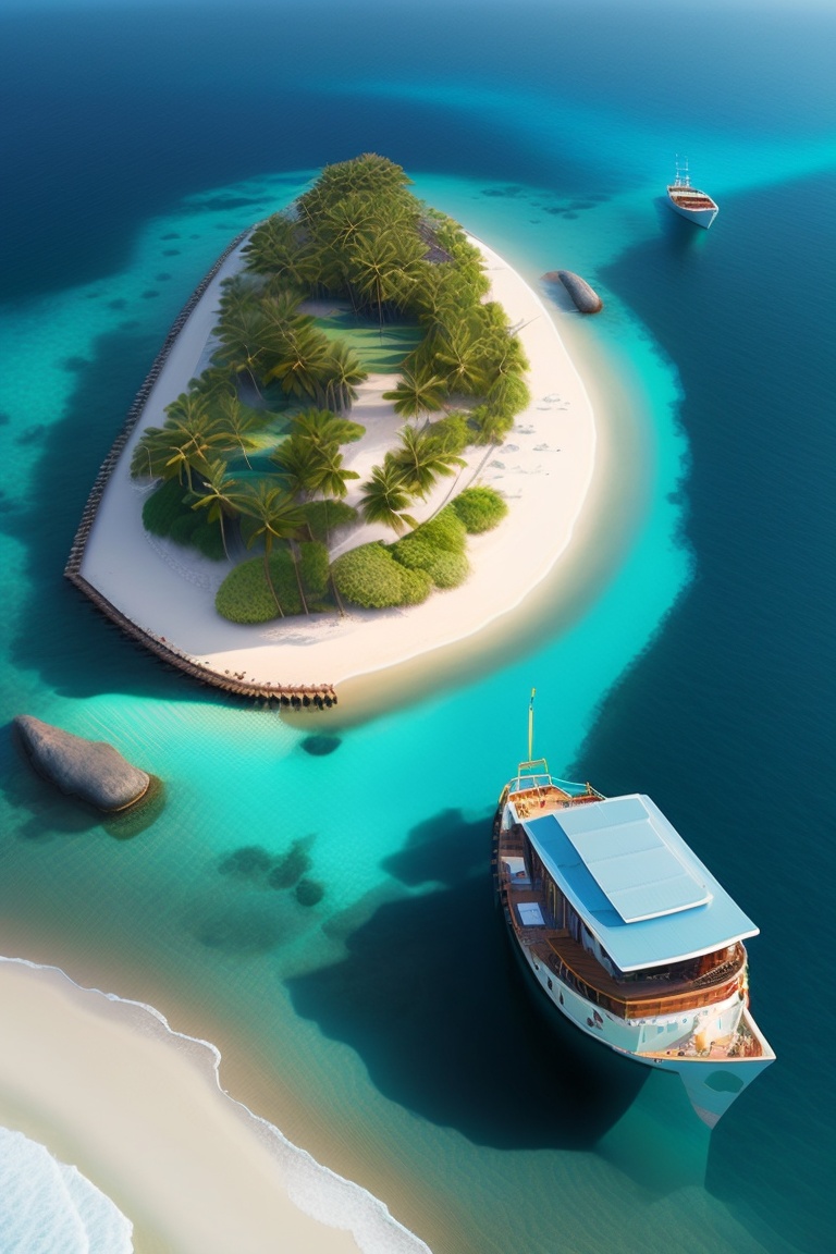 Lexica - Maldives island, aerial view, hand drawing, dream